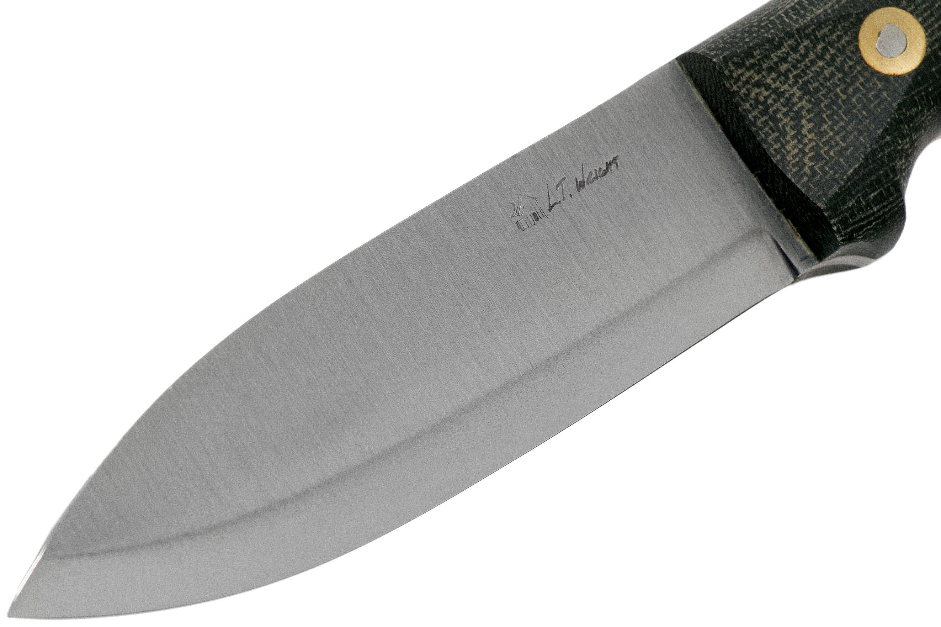 LT Wright Genesis Scandi Grind, A2, Matte Black Micarta, Leather sheath ...