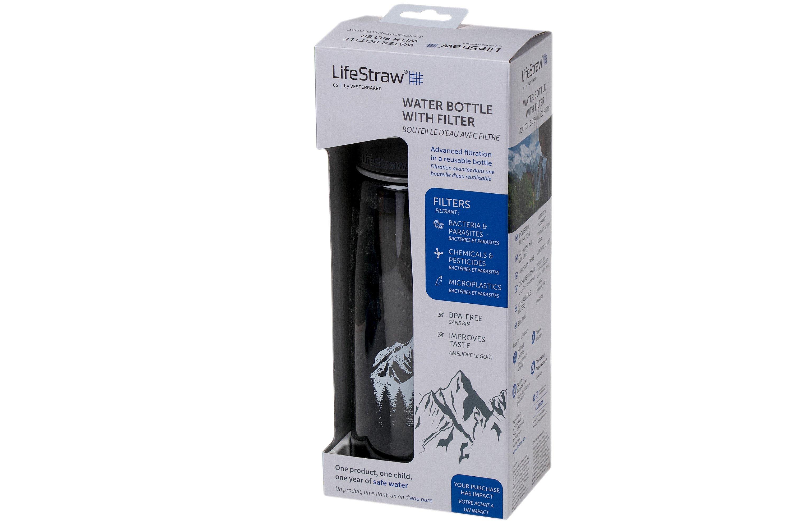 LifeStraw Go 2-stage water bottle with filter, grey with mountain print ...