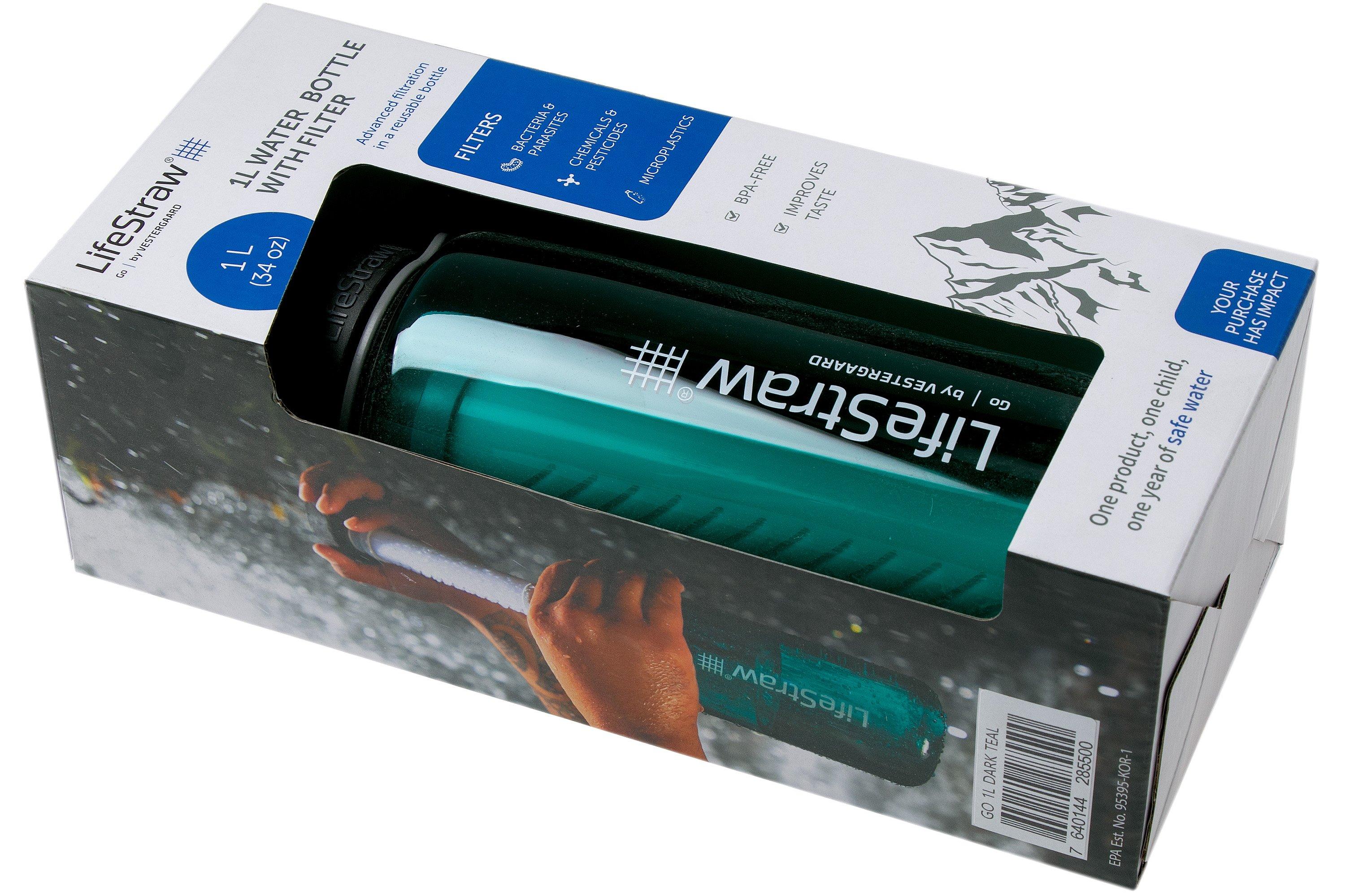 LifeStraw Go 2-stage water bottle with filter 1 litre, teal ...