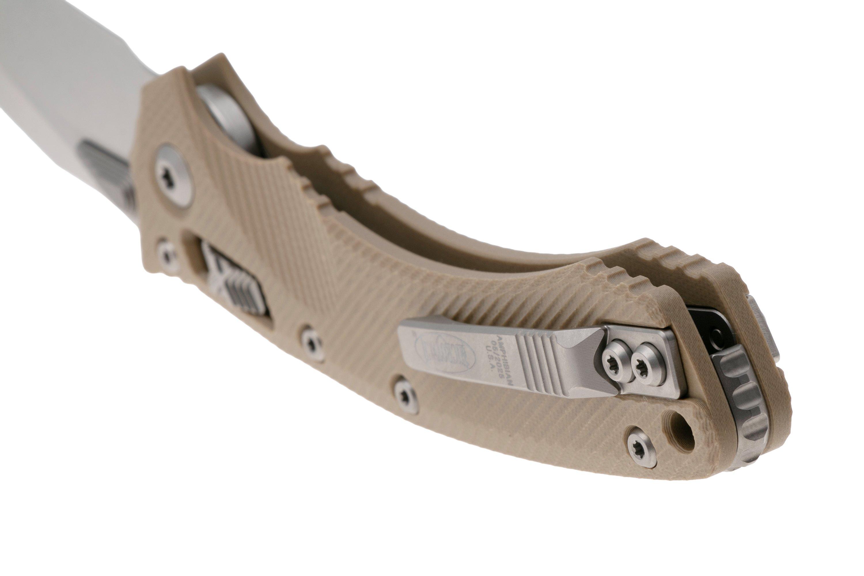 Microtech Amphibian 137RL-10FLGTTA, Stonewashed M390MK, Fluted Tan G-10 ...