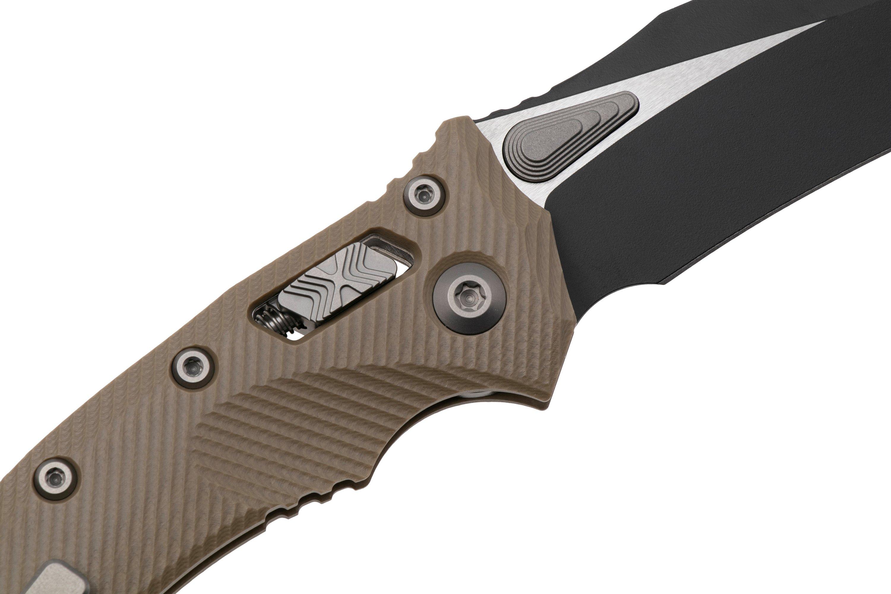 Microtech Amphibian 137RL-1FLGTTA, Two Tone Black M390MK, Fluted Tan G ...