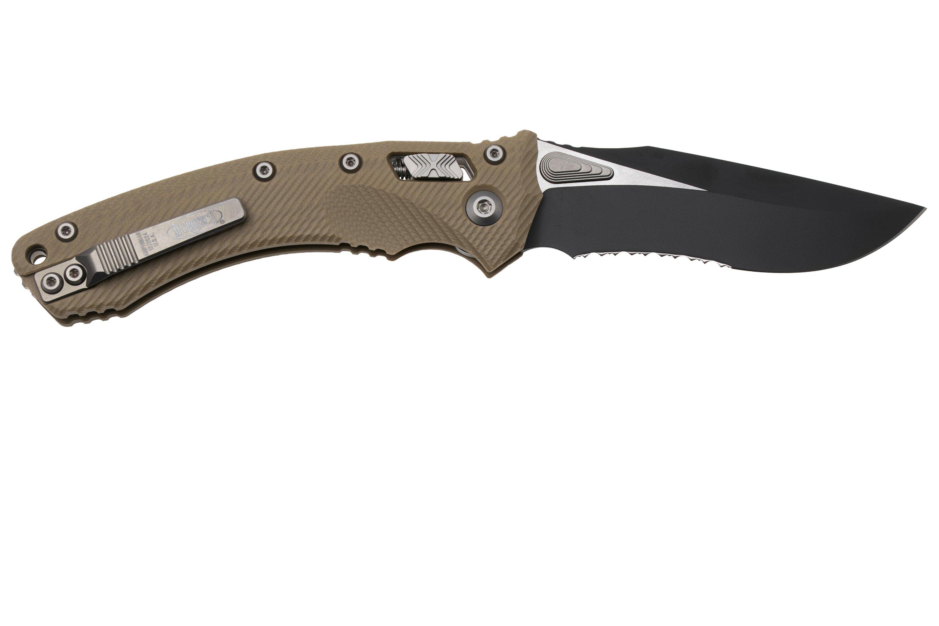 Microtech Amphibian 137RL-2FLGTTA, Two Tone Black M390MK, Fluted Tan G ...