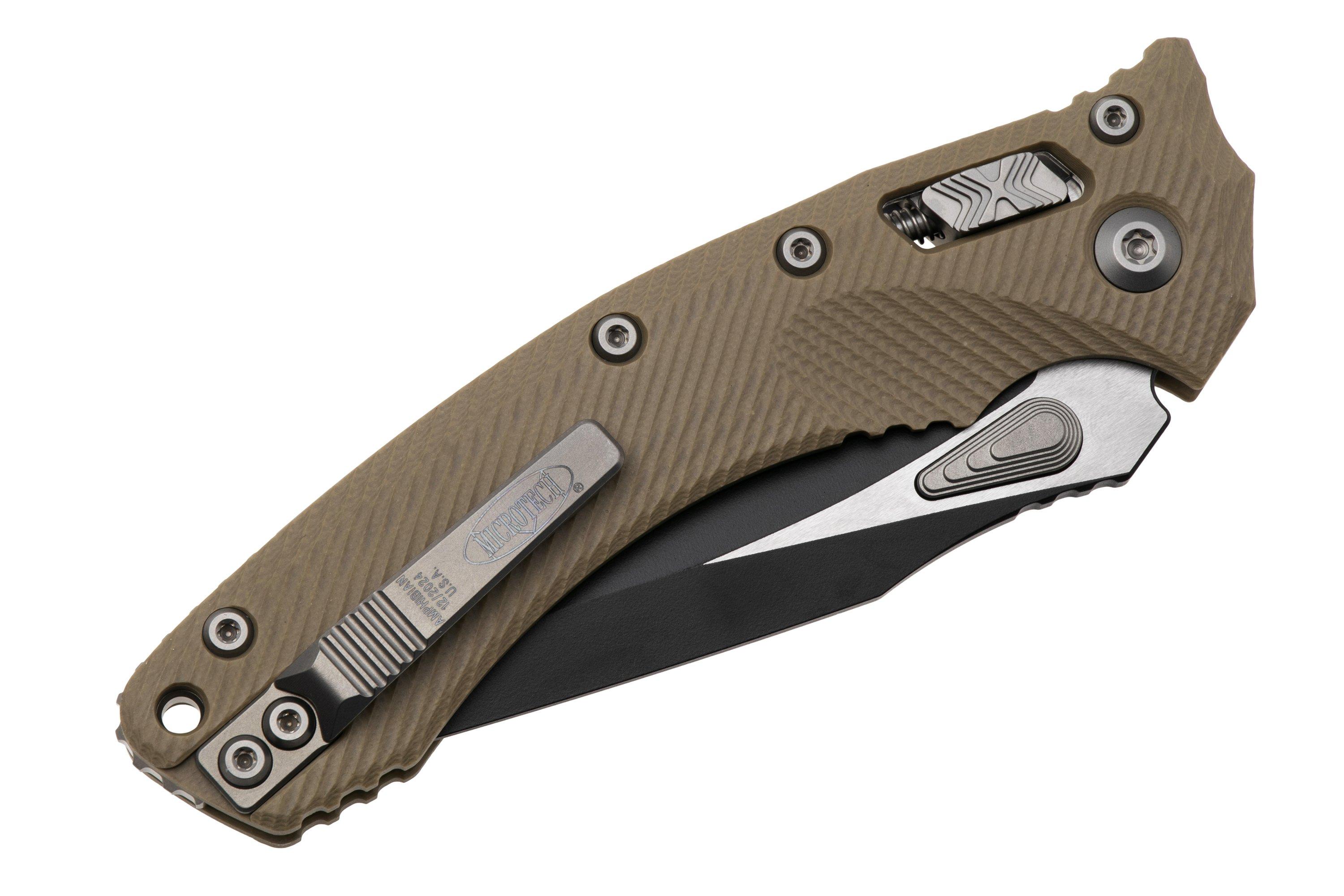 Microtech Amphibian 137RL-2FLGTTA, Two Tone Black M390MK, Fluted Tan G ...