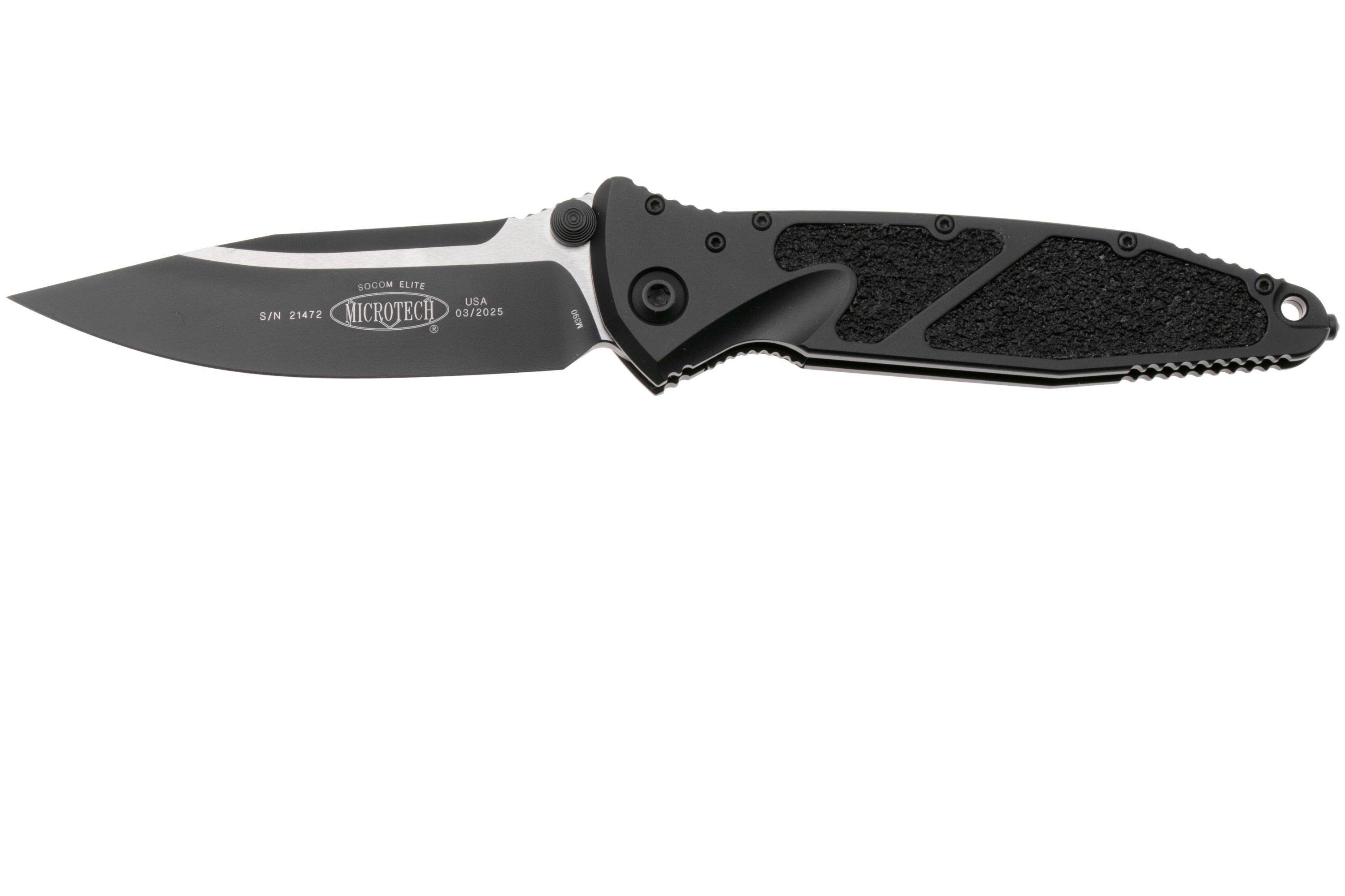 Microtech Socom Elite 160-1T, Two Tone M390 Clippoint, Black Aluminum ...