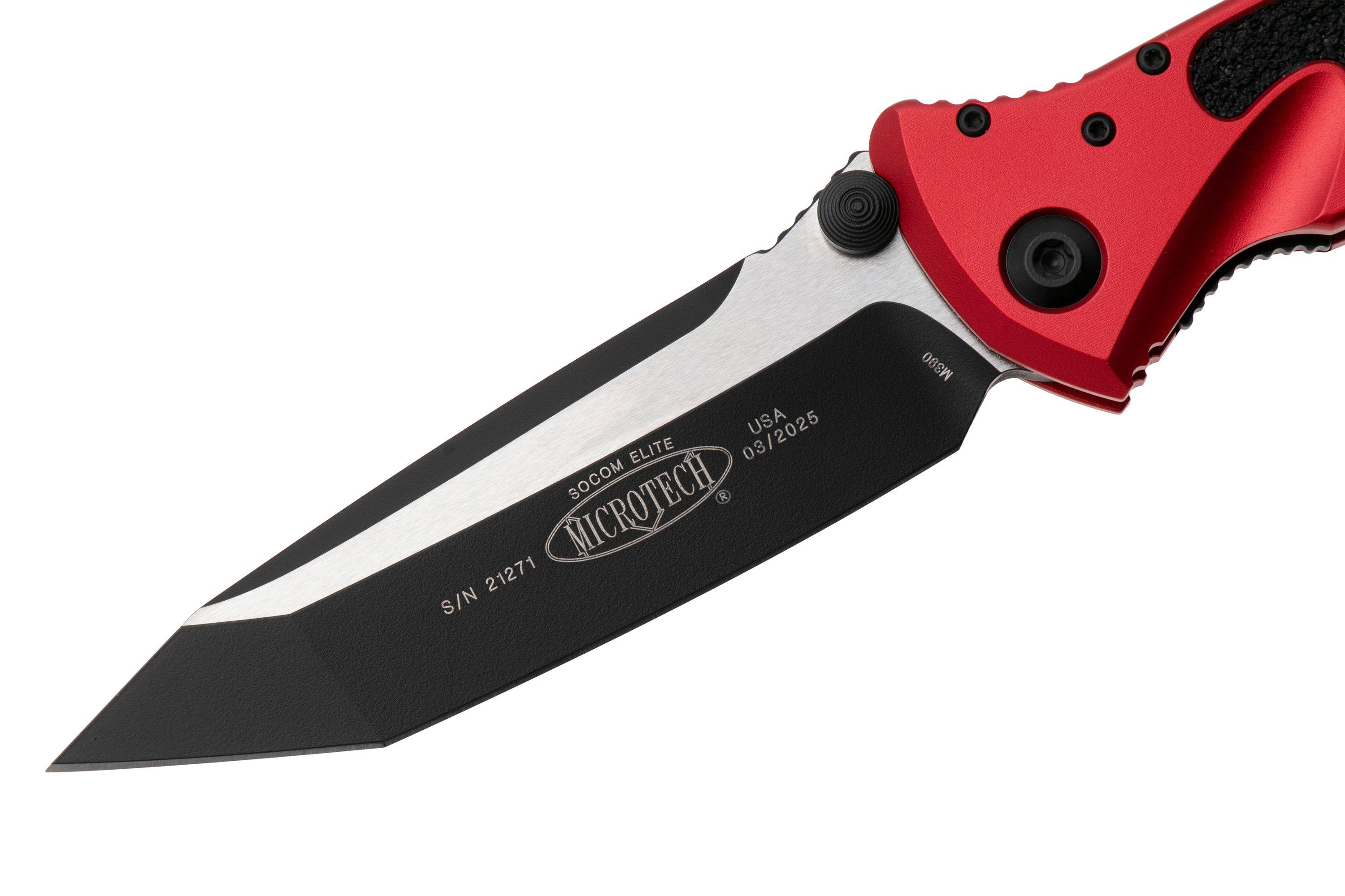 Microtech Socom Elite 161-1RD, Two Tone Black M390 Tanto, Red Aluminum ...