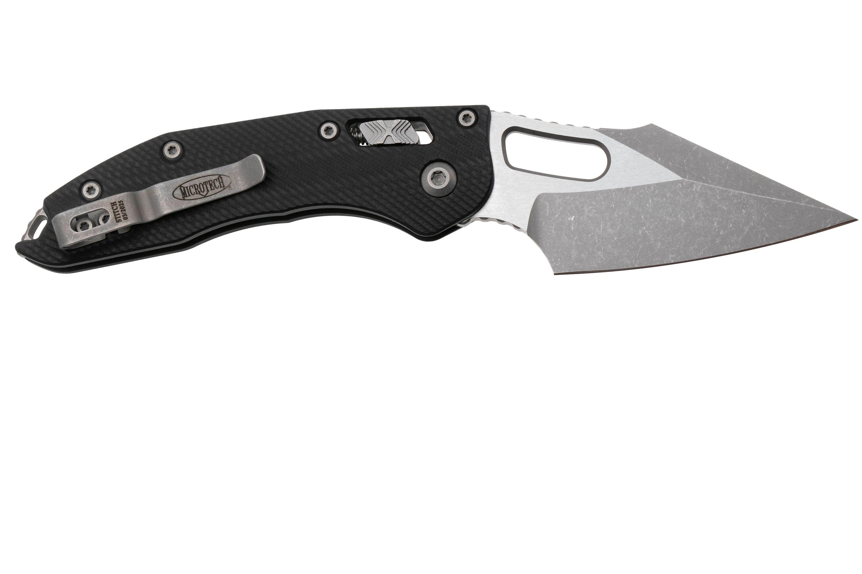 Microtech Stitch 169RL-10APFLGTBK, Apocalyptic Stonewashed M390MK, Fluted Black G10 pocket knife ...