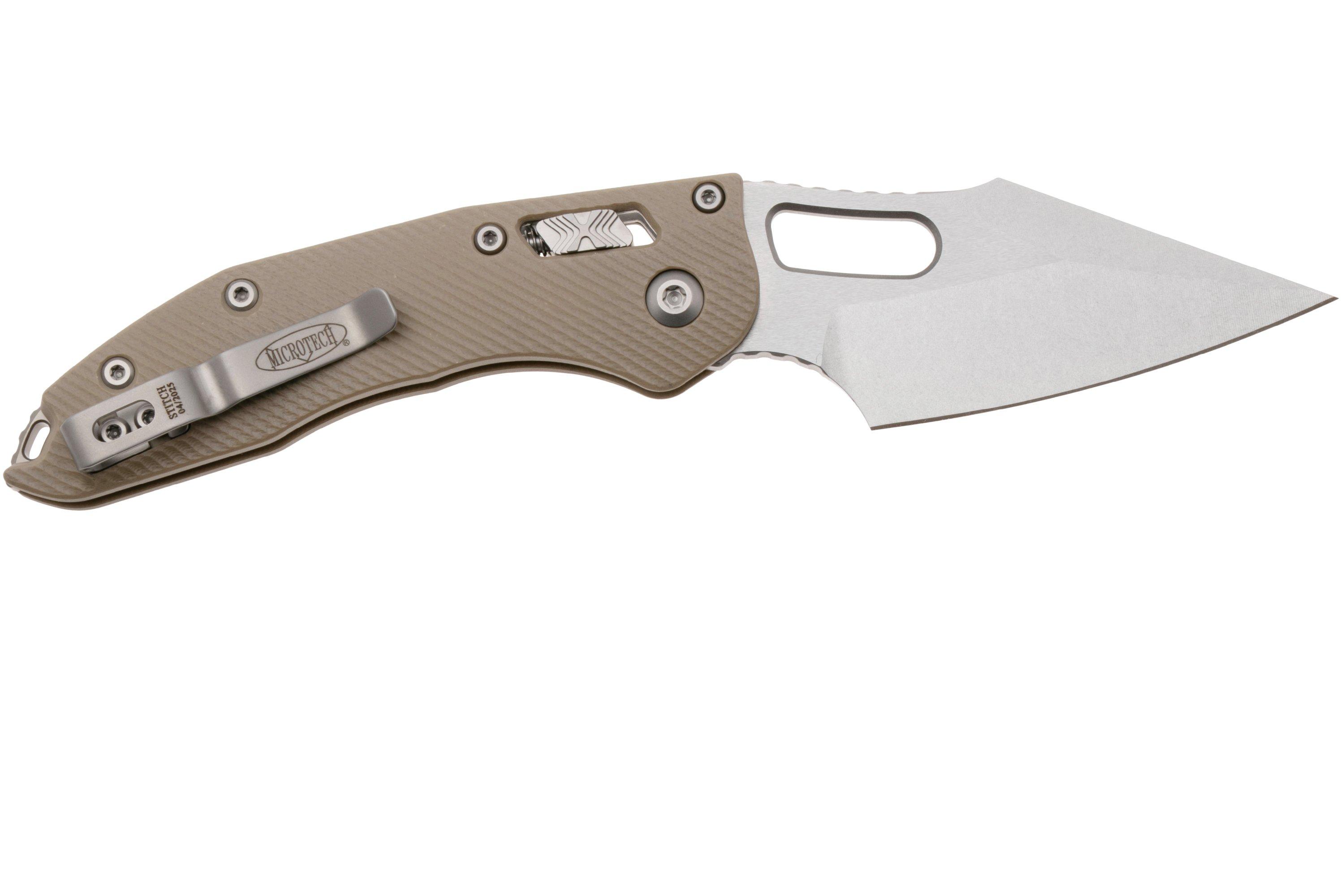 Microtech Stitch 169RL-10FLGTTA, Stonewashed M390MK, Fluted Tan G10 coltello da tasca, Borka ...