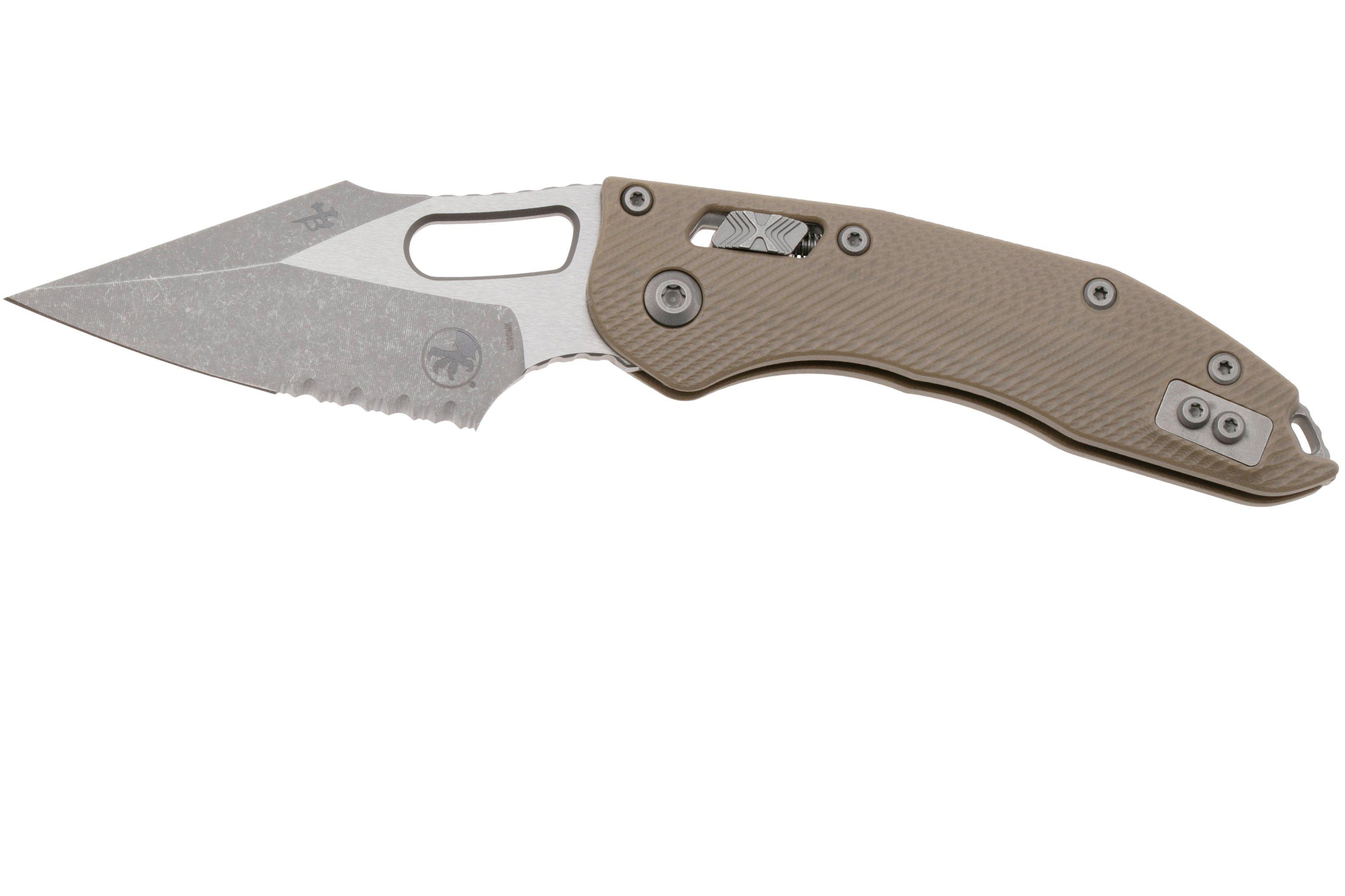 Microtech Stitch 169RL-11APFLGTTA, Apocalyptic Stonewashed M390MK, Fluted Tan G10, partially ...