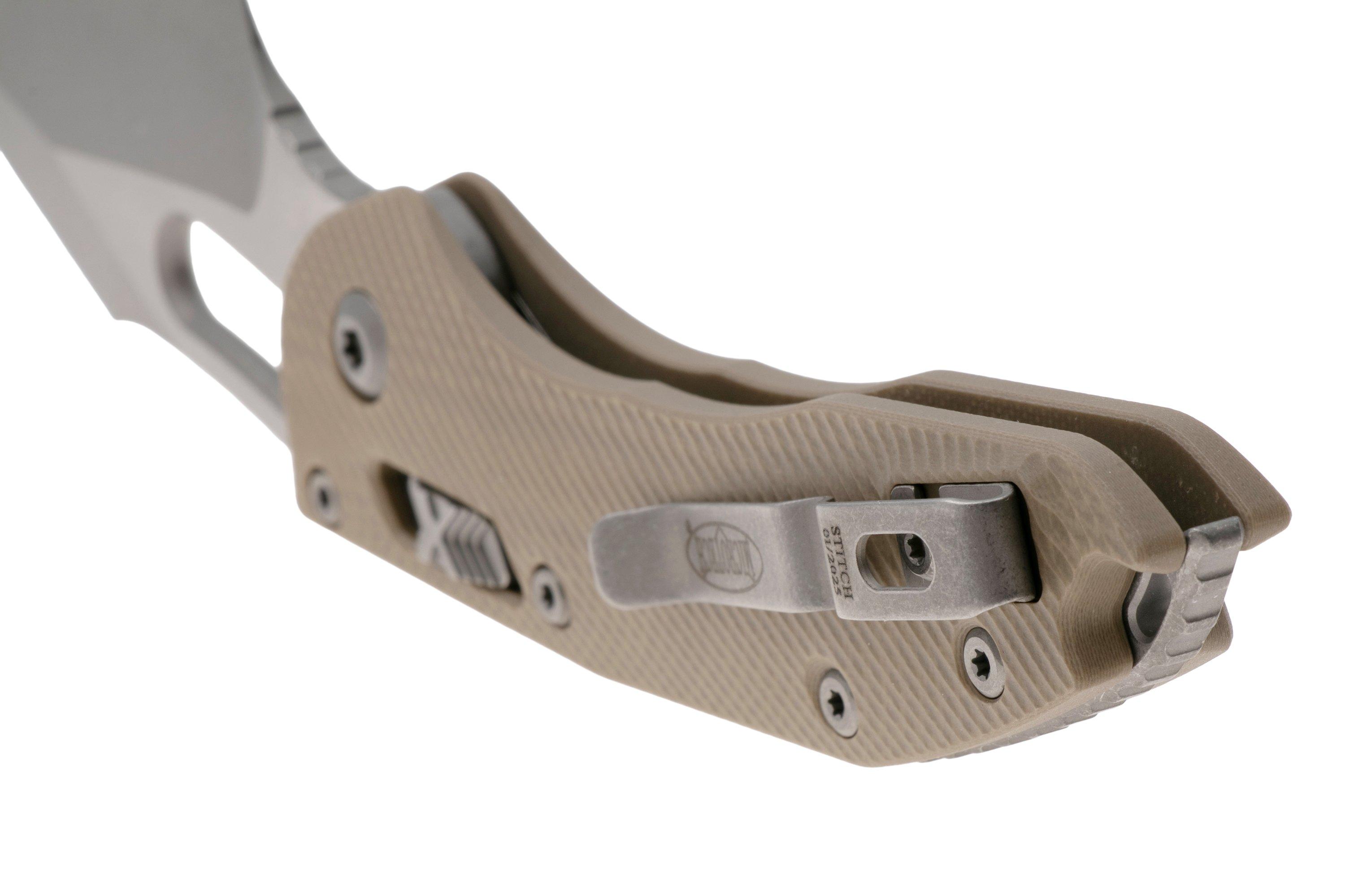 Microtech Stitch 169RL-11APFLGTTA, Apocalyptic Stonewashed M390MK, Fluted Tan G10, partially ...