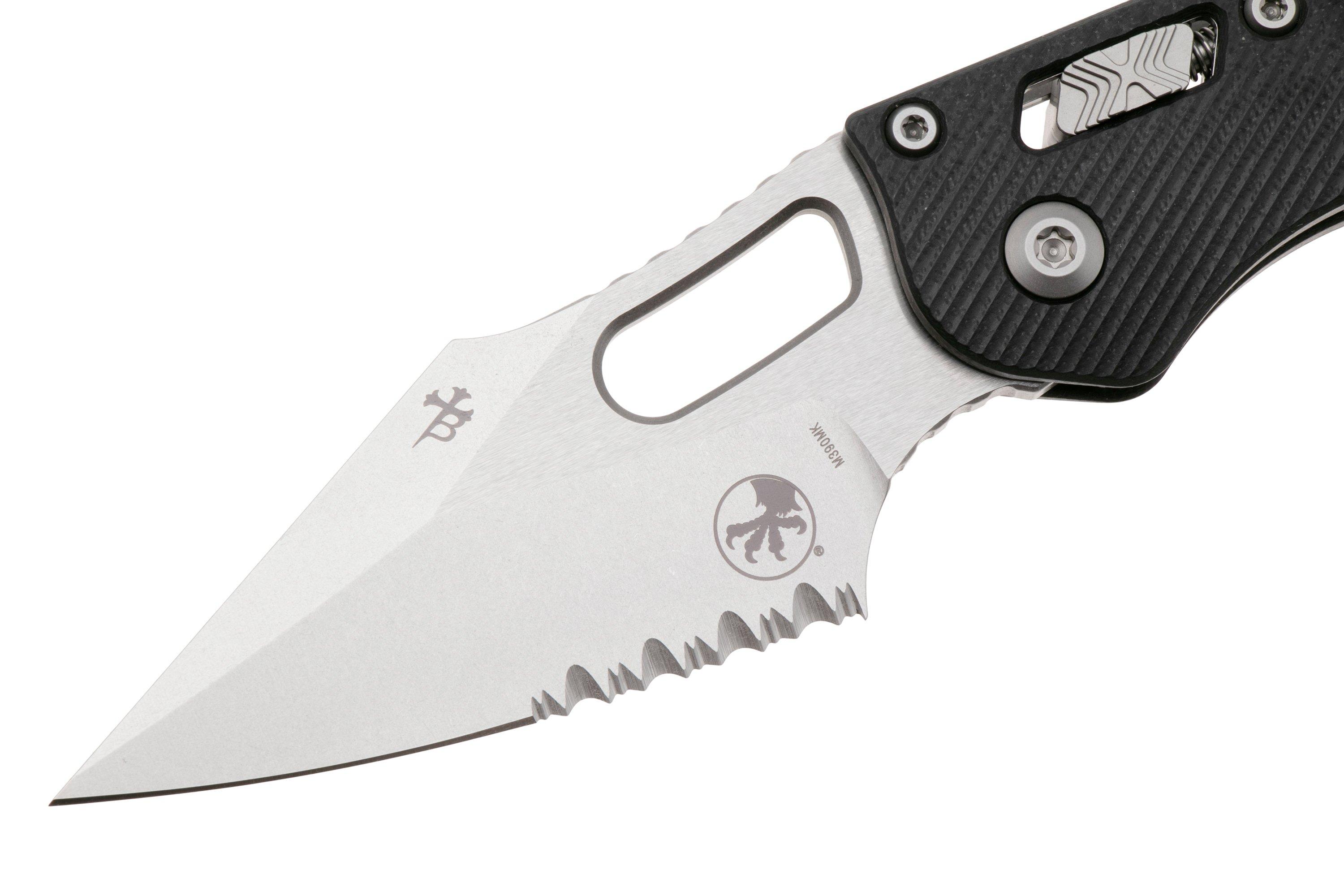 Microtech Stitch 169RL-11FLGTBK, Stonewashed M390MK, Fluted Black G10, partially serrated pocket ...