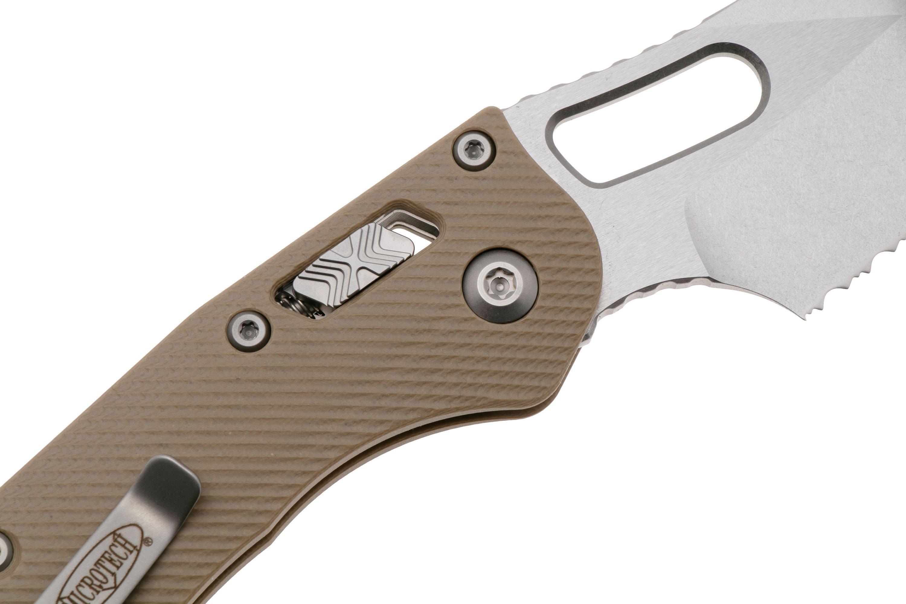 Microtech Stitch 169RL-11FLGTTA, Stonewashed M390MK, Fluted Tan G10 ...
