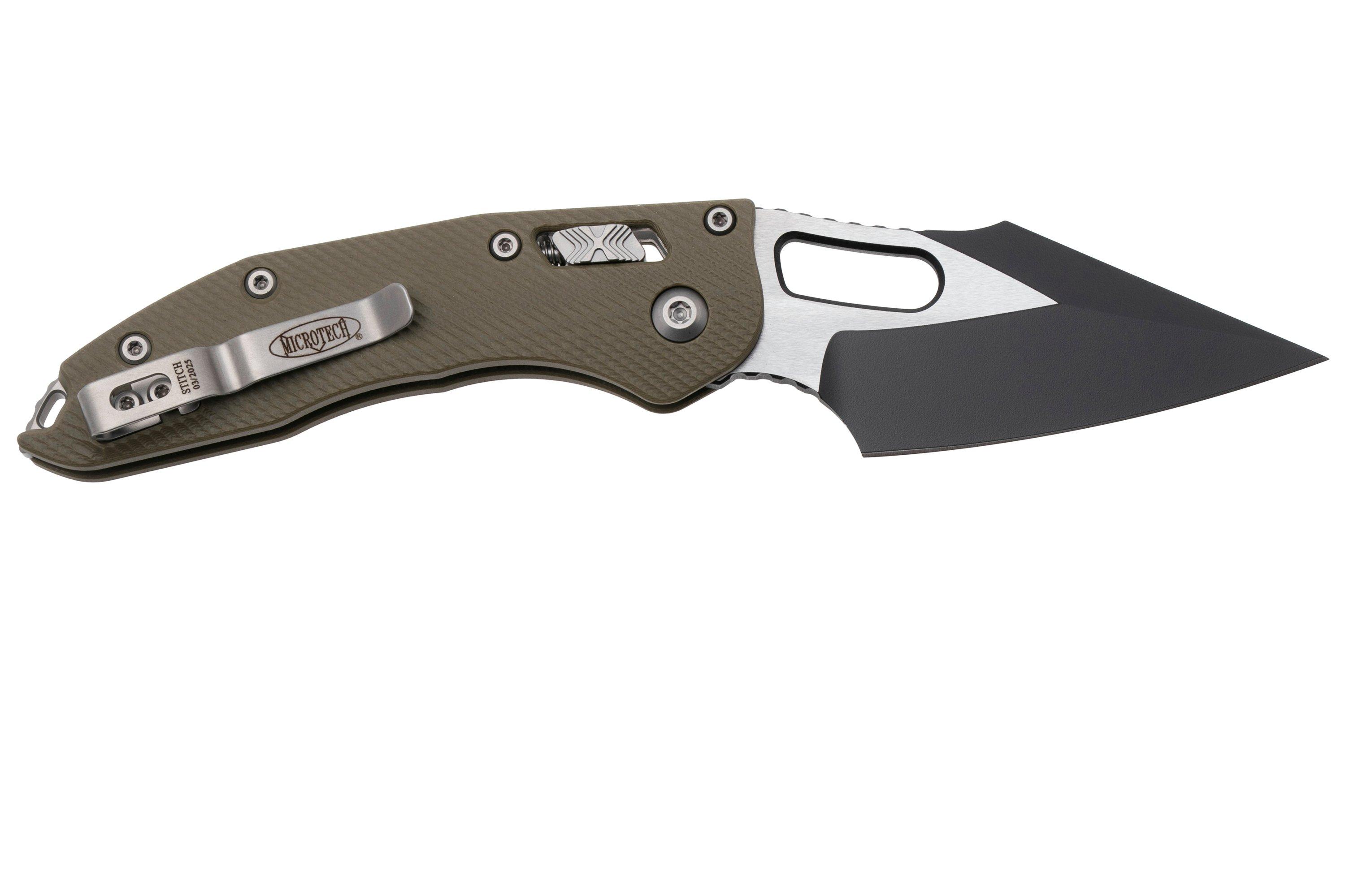 Microtech Stitch 169RL-1FLGTOD, Two Tone Black M390MK, Fluted OD-Green G10 Taschenmesser, Borka ...