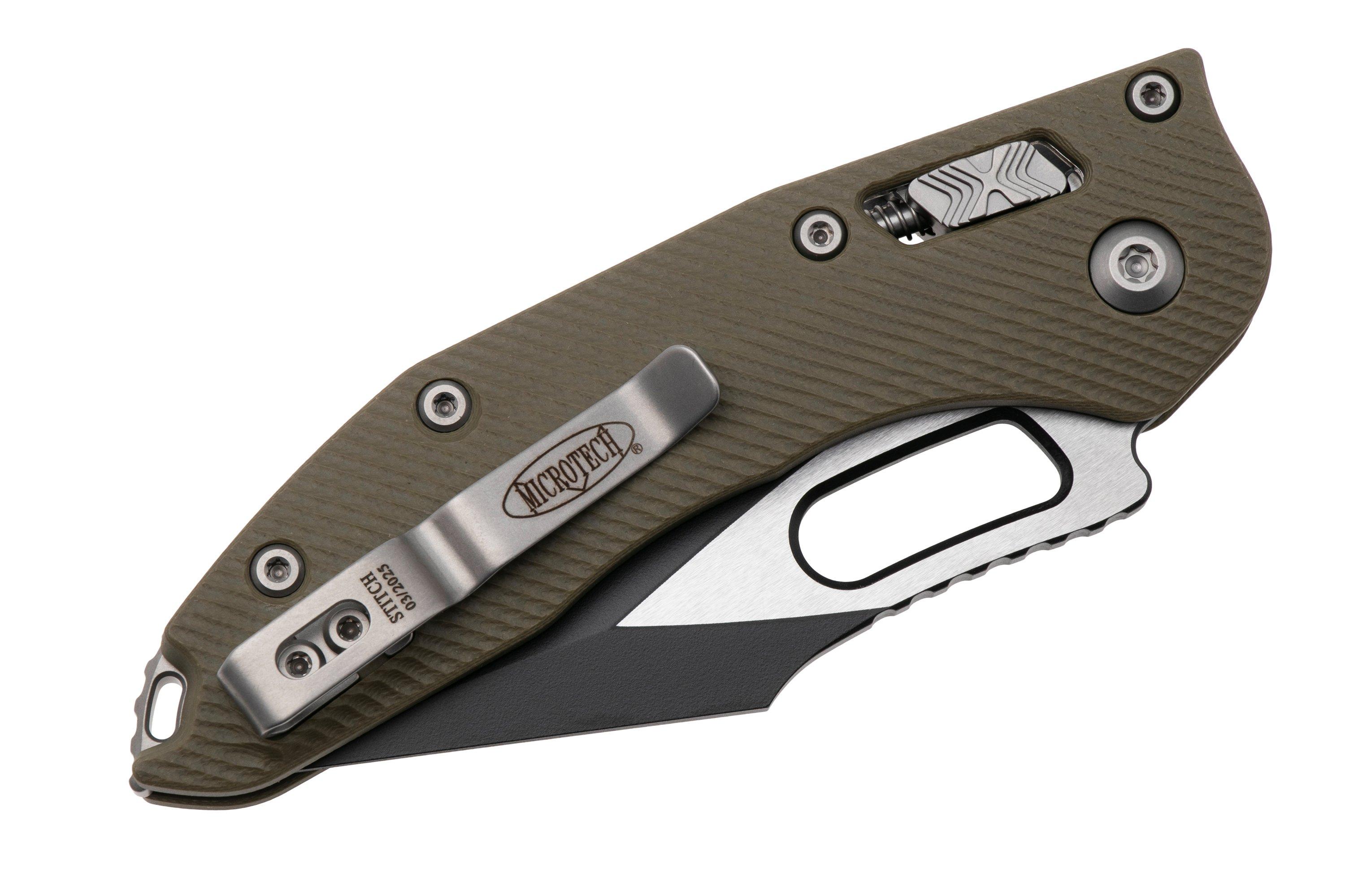 Microtech Stitch 169RL-1FLGTOD, Two Tone Black M390MK, Fluted OD-Green ...