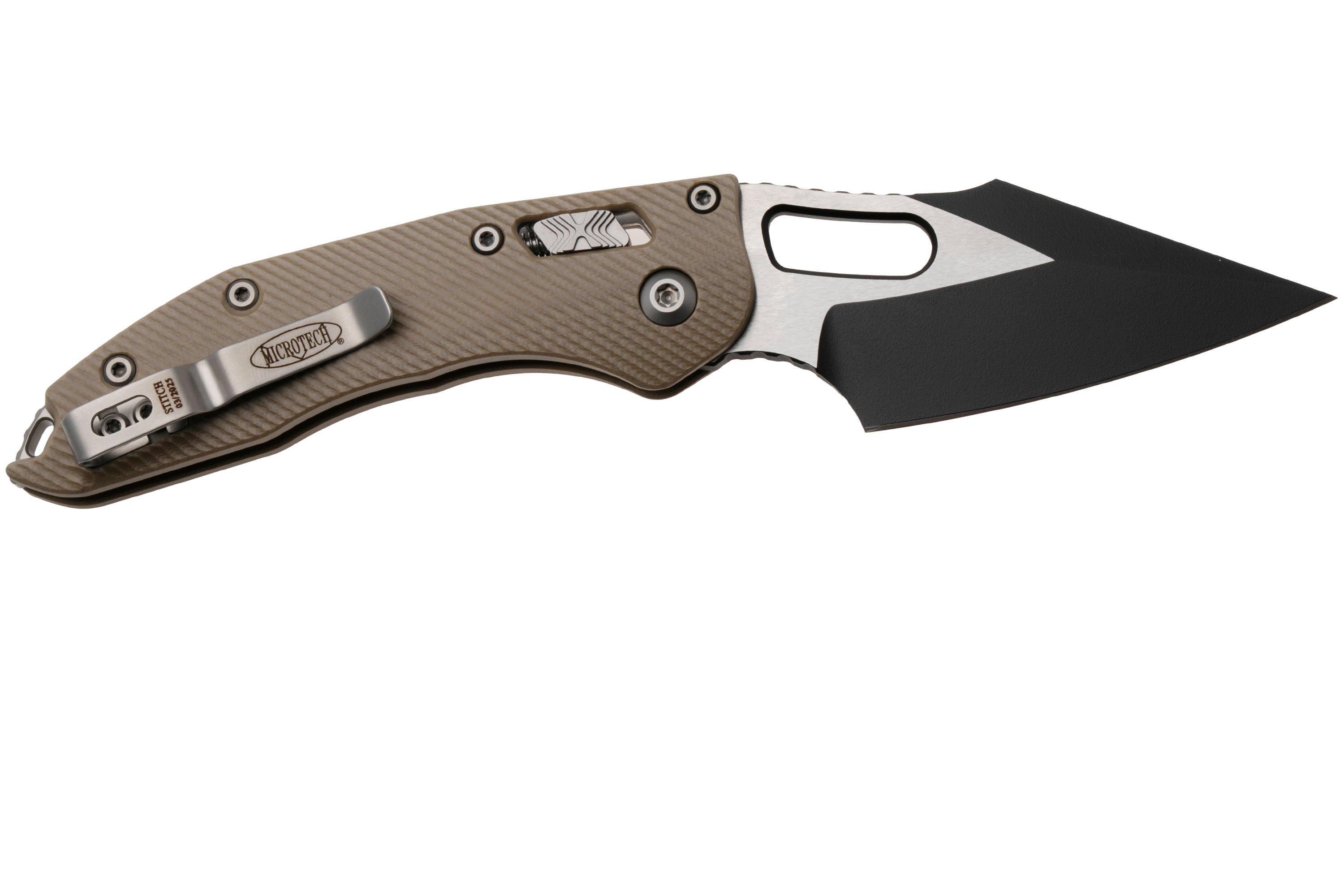 Microtech Stitch 169RL-1FLGTTA, Two Tone Black M390MK, Fluted Tan G-10 ...