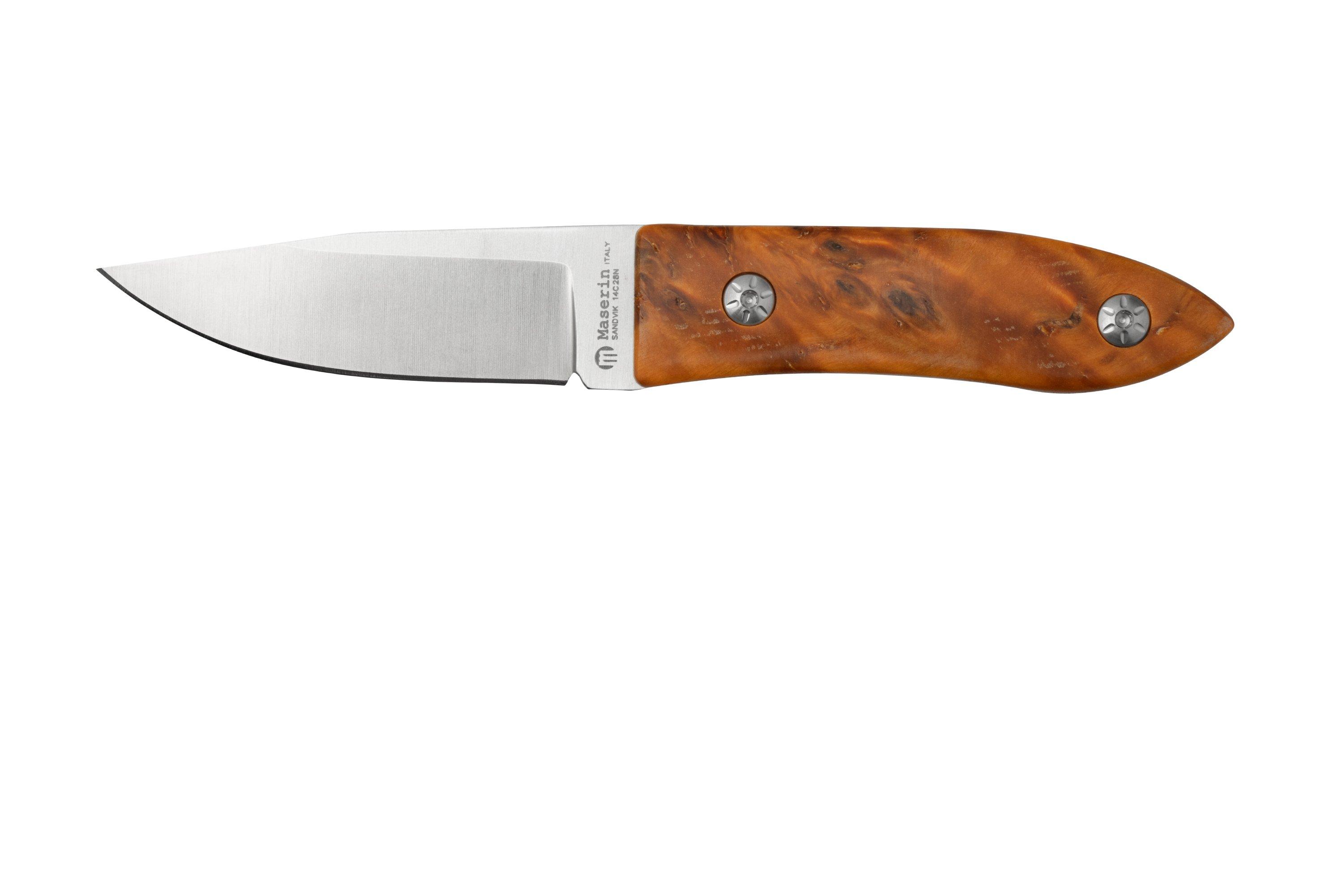 Maserin AM22, 923-RA Brown Poplar Burl, coltello fisso, Atillio Morotti ...