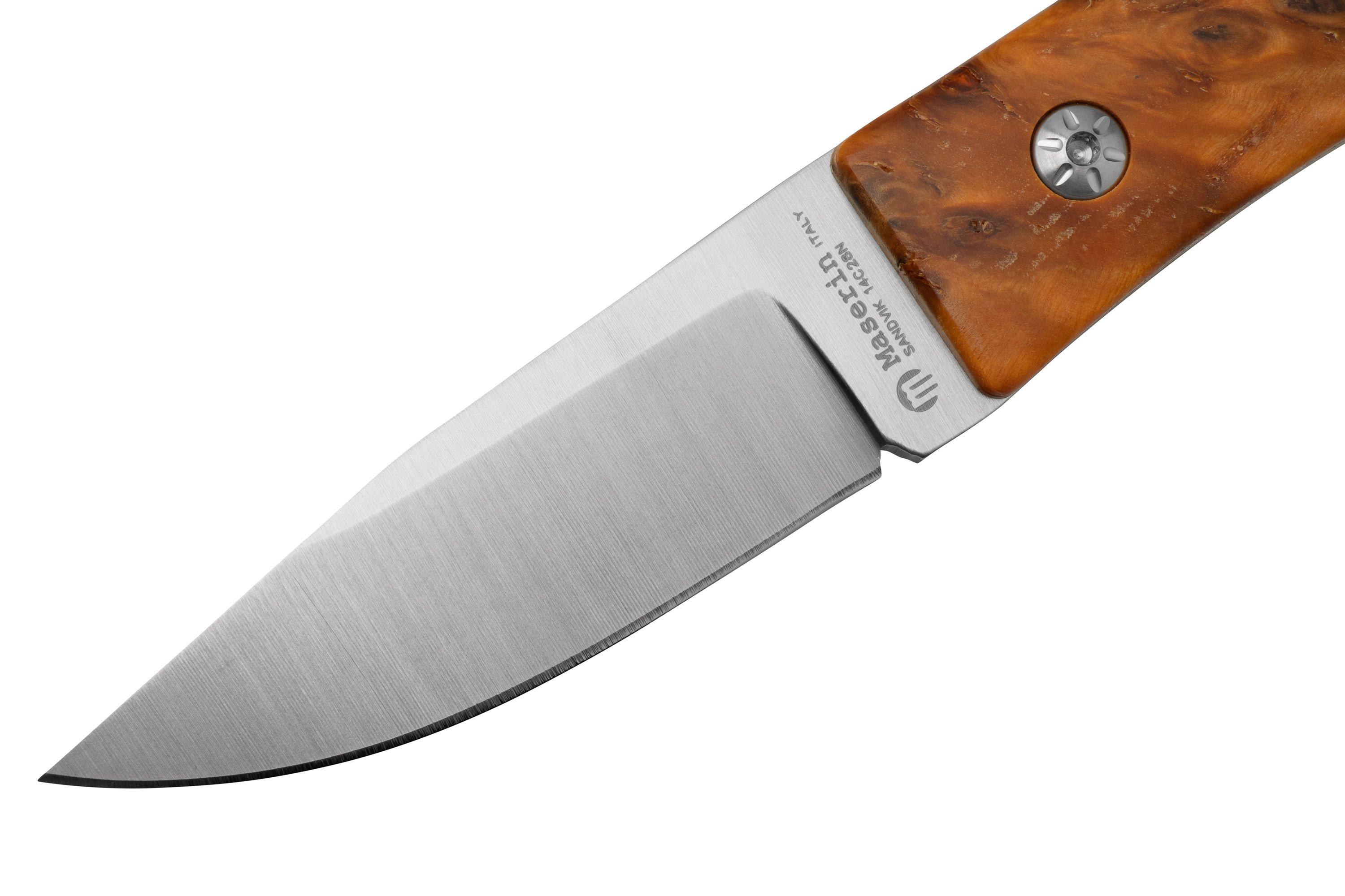 Maserin AM22, 923-RA Brown Poplar Burl, feststehendes Messer, Atillio ...