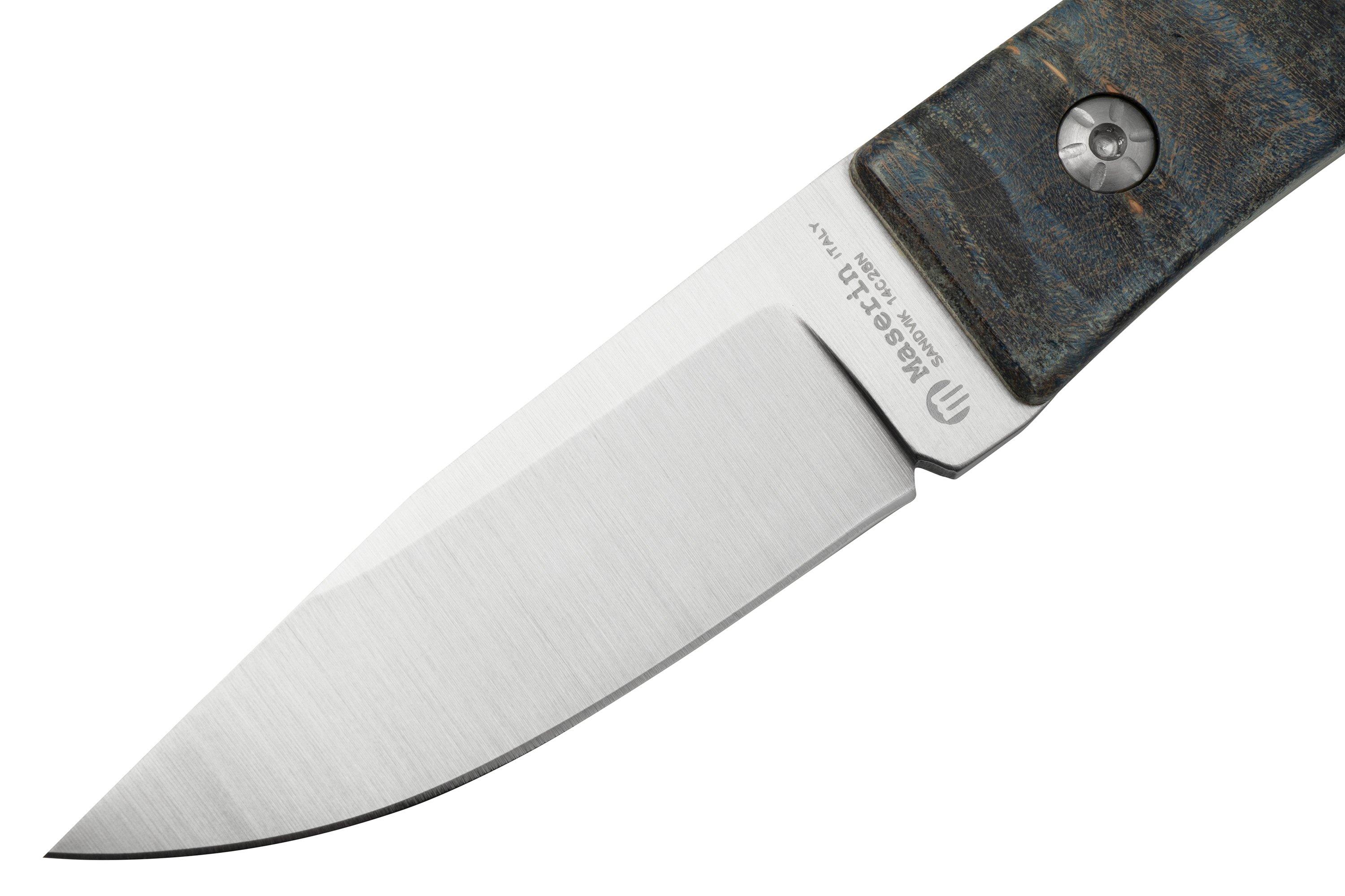 Maserin AM22, 923-RB Blue Poplar Burl, fixed knife, Atillio Morotti ...
