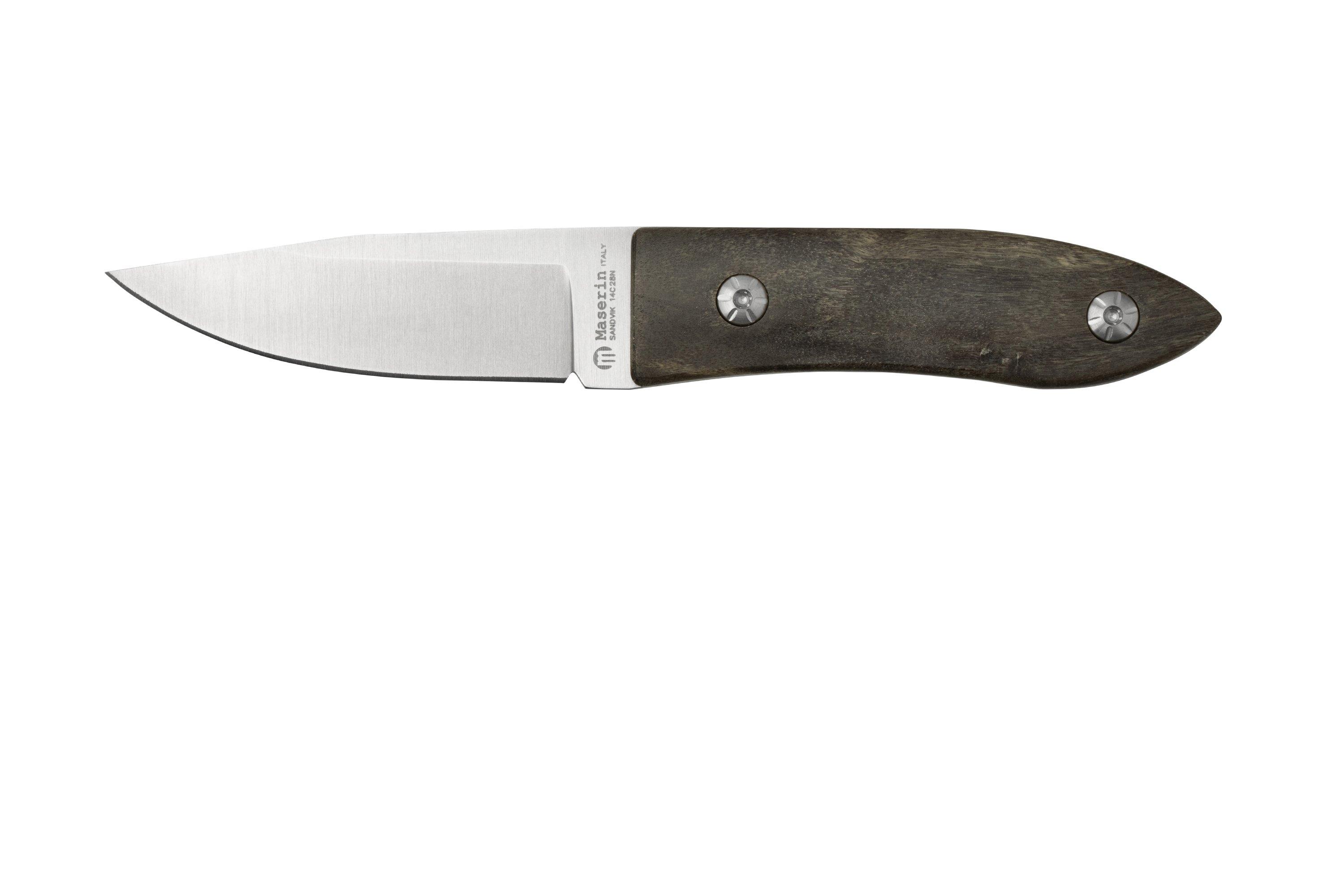 Maserin AM22, 923-RN Black Poplar Burl, fixed knife, Atillio Morotti ...