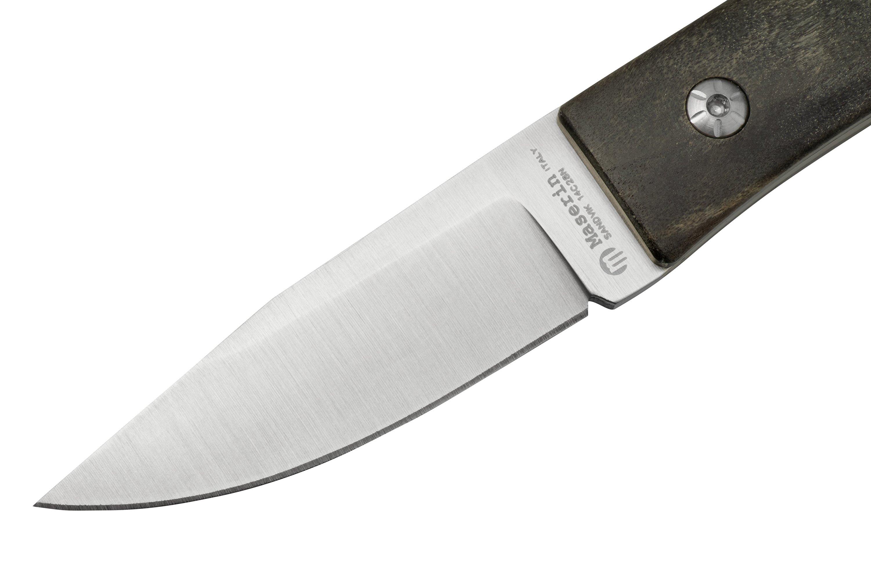 Maserin AM22, 923-RN Black Poplar Burl, fixed knife, Atillio Morotti ...
