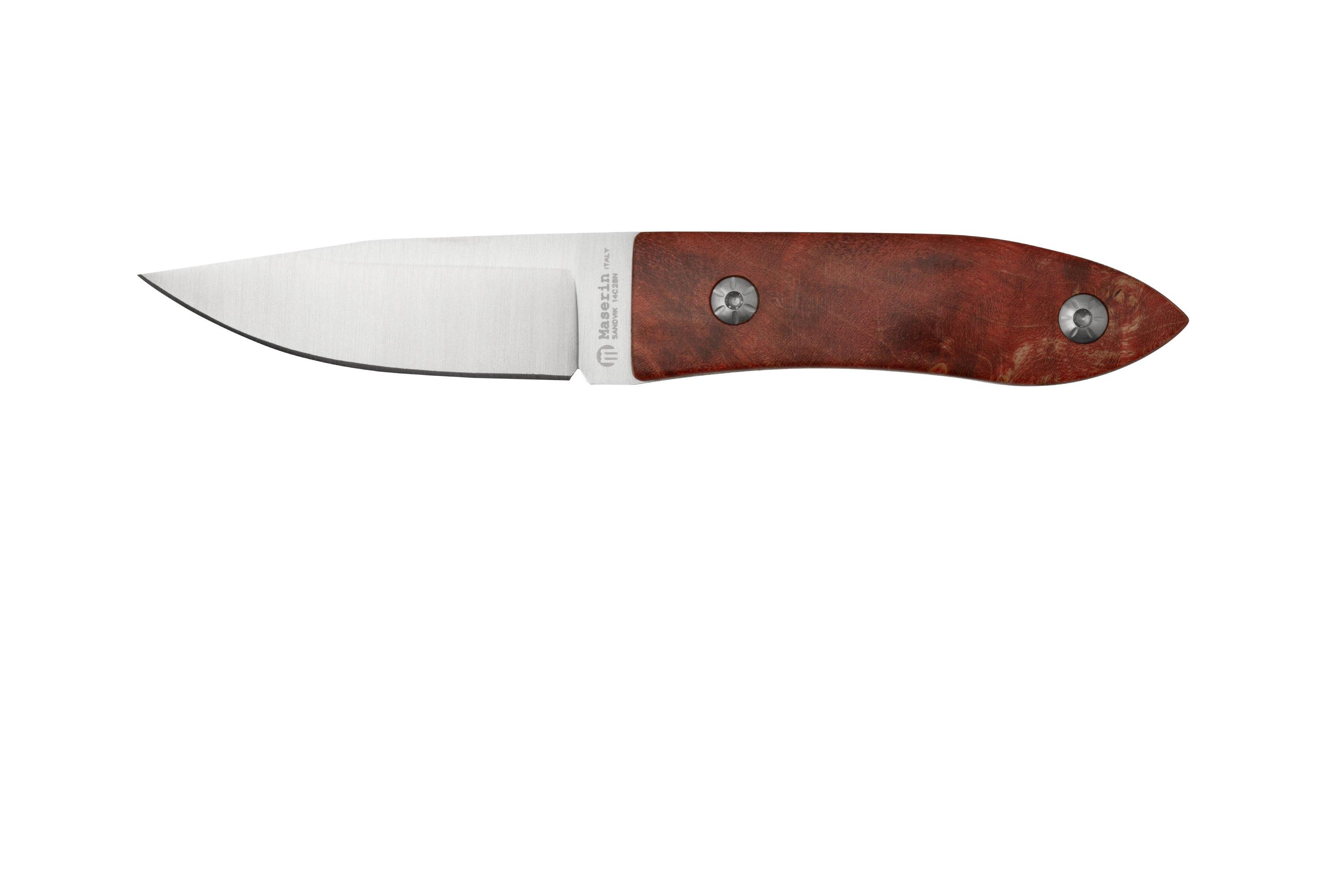 Maserin AM22, 923-RR Red Poplar Burl, feststehendes Messer, Atillio ...