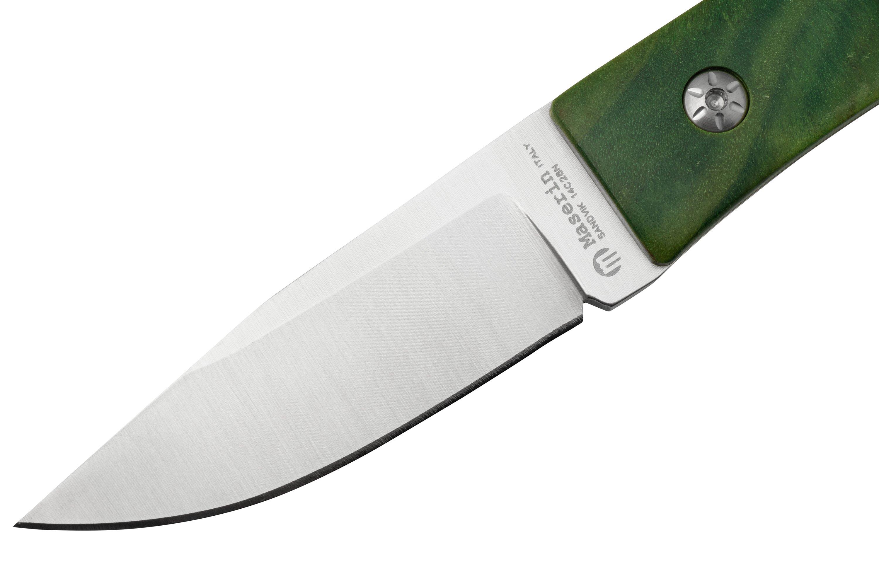 Maserin AM22, 923-RV Green Poplar Burl, coltello fisso, Atillio Morotti ...