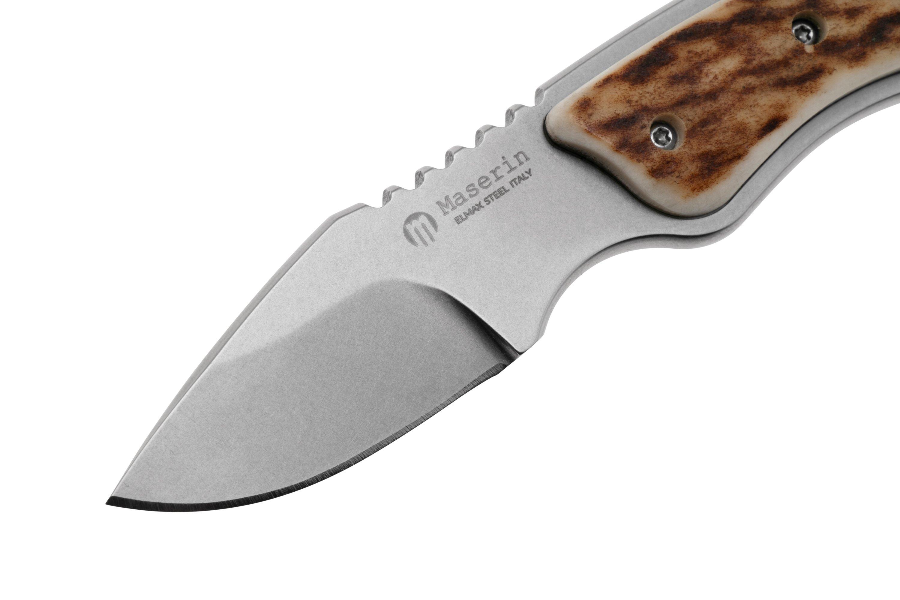 Maserin Mini Trapper 924-CV-1 Stonewashed Elmax, Stag Horn, Leather ...