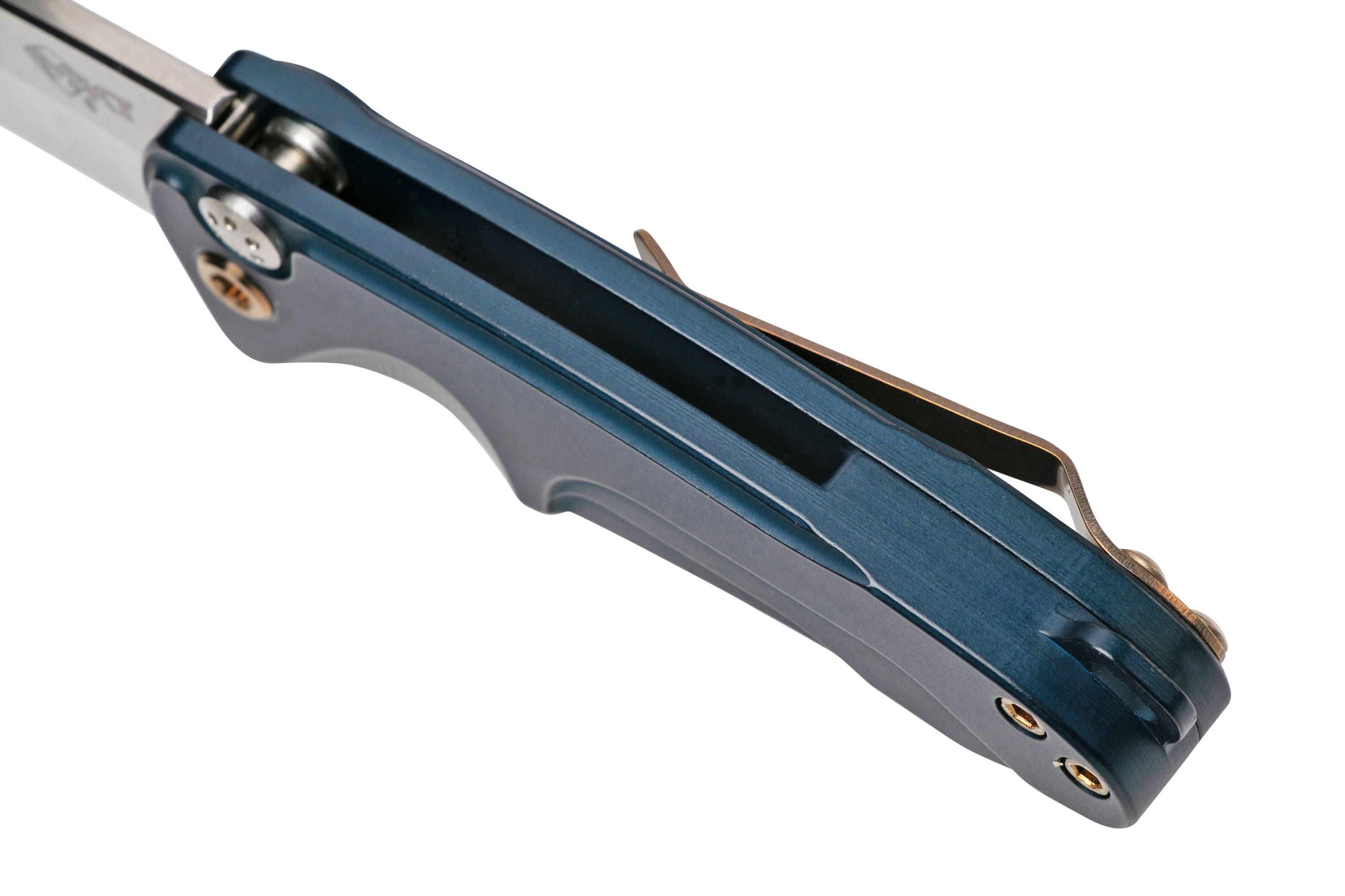 Medford Smooth Criminal S35VN, Satin Blade, Blue Handle, Bronze ...