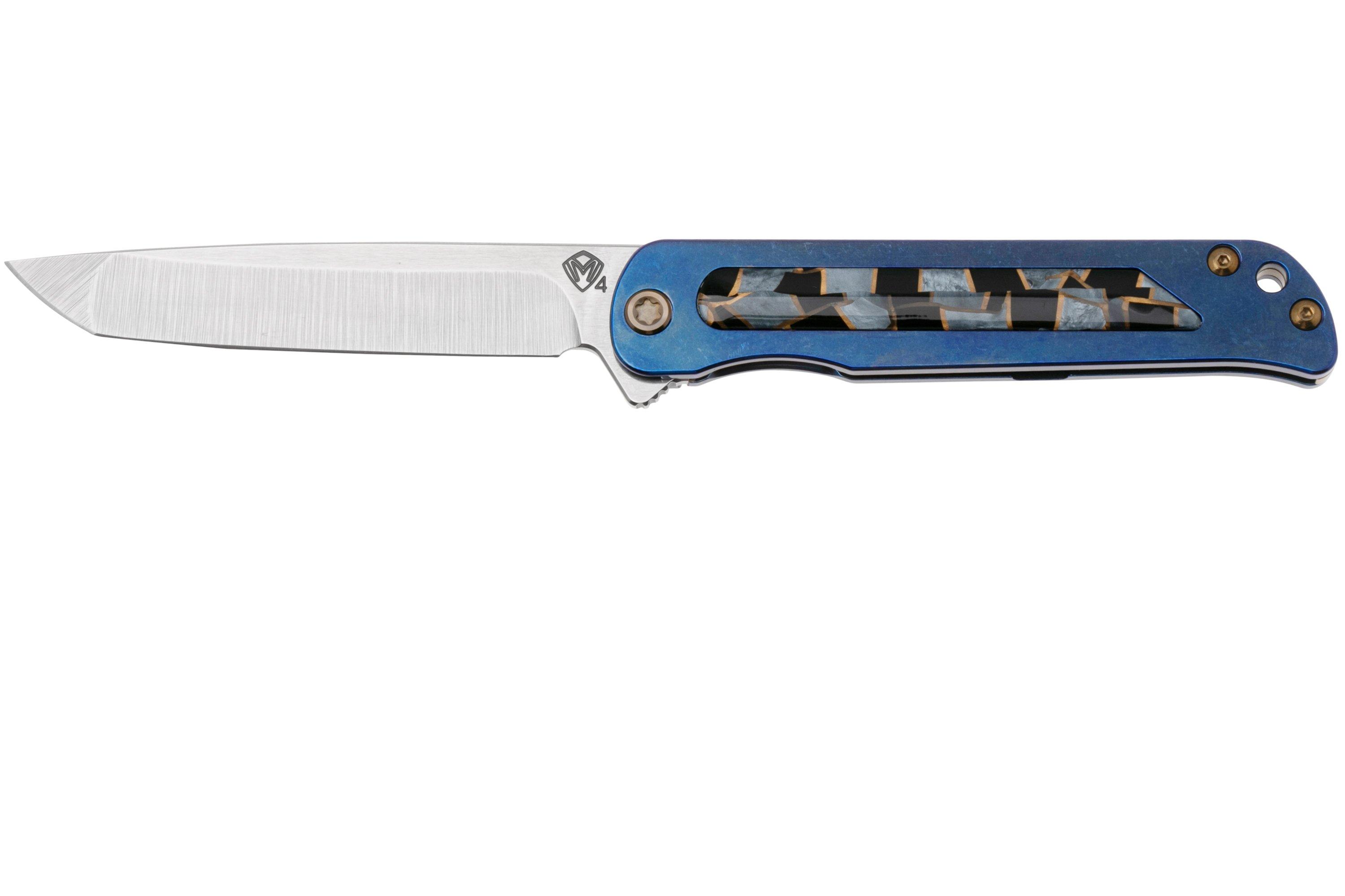 Medford T-Bone 24-TB-01 Tumbled S45VN Tanto Blade, Blue Mosaic Handle ...