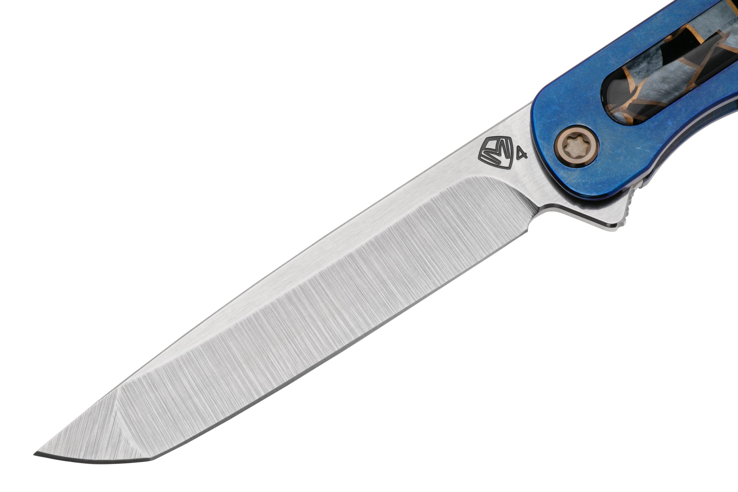 Medford T-Bone 24-TB-01 Tumbled S45VN Tanto Blade, Blue Mosaic Handle ...