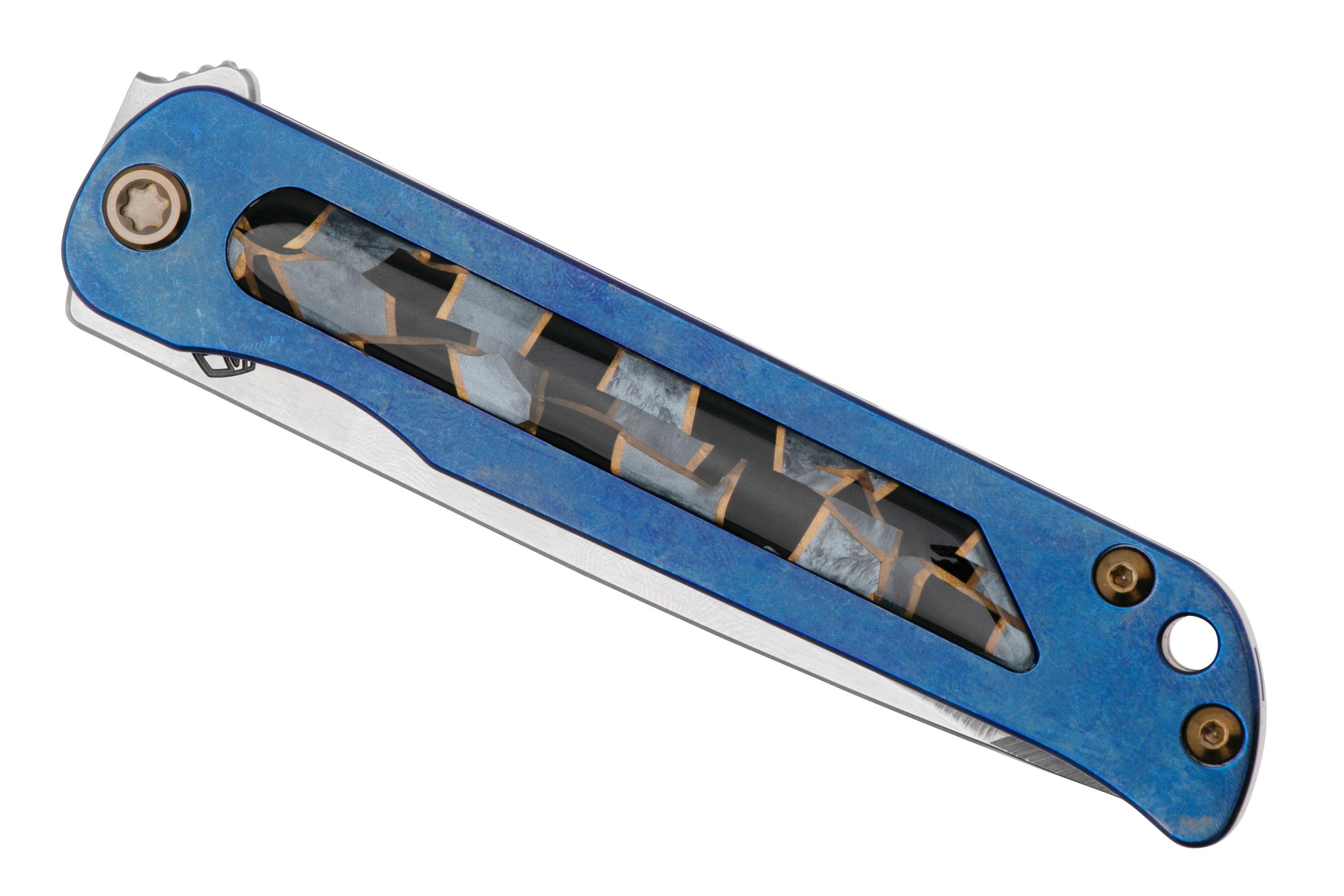 Medford T-Bone 24-TB-01 Tumbled S45VN Tanto Blade, Blue Mosaic Handle ...