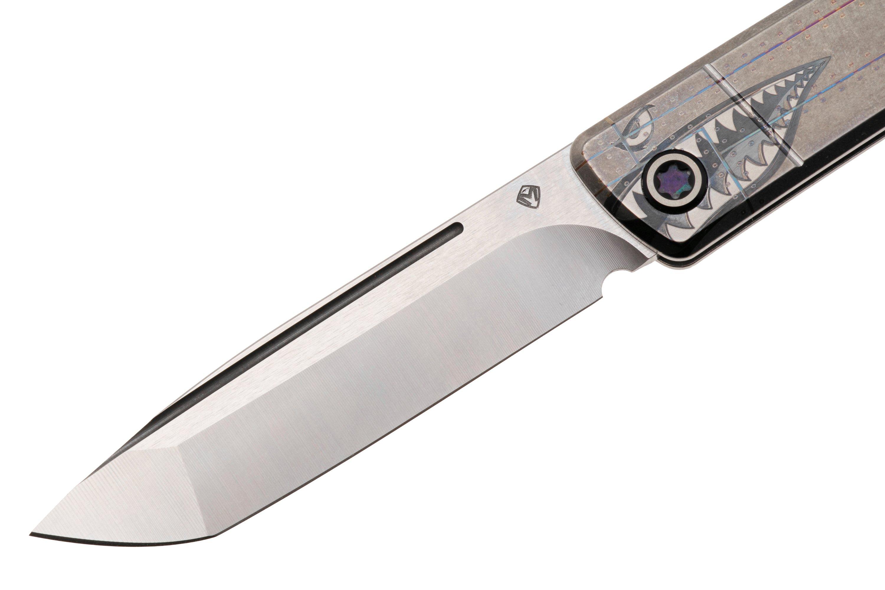 Medford Gentleman Jack 2, S45VN Tumbled Tanto Blade, Tumbled Warthog Star-N-Bar Rivets Titanium ...