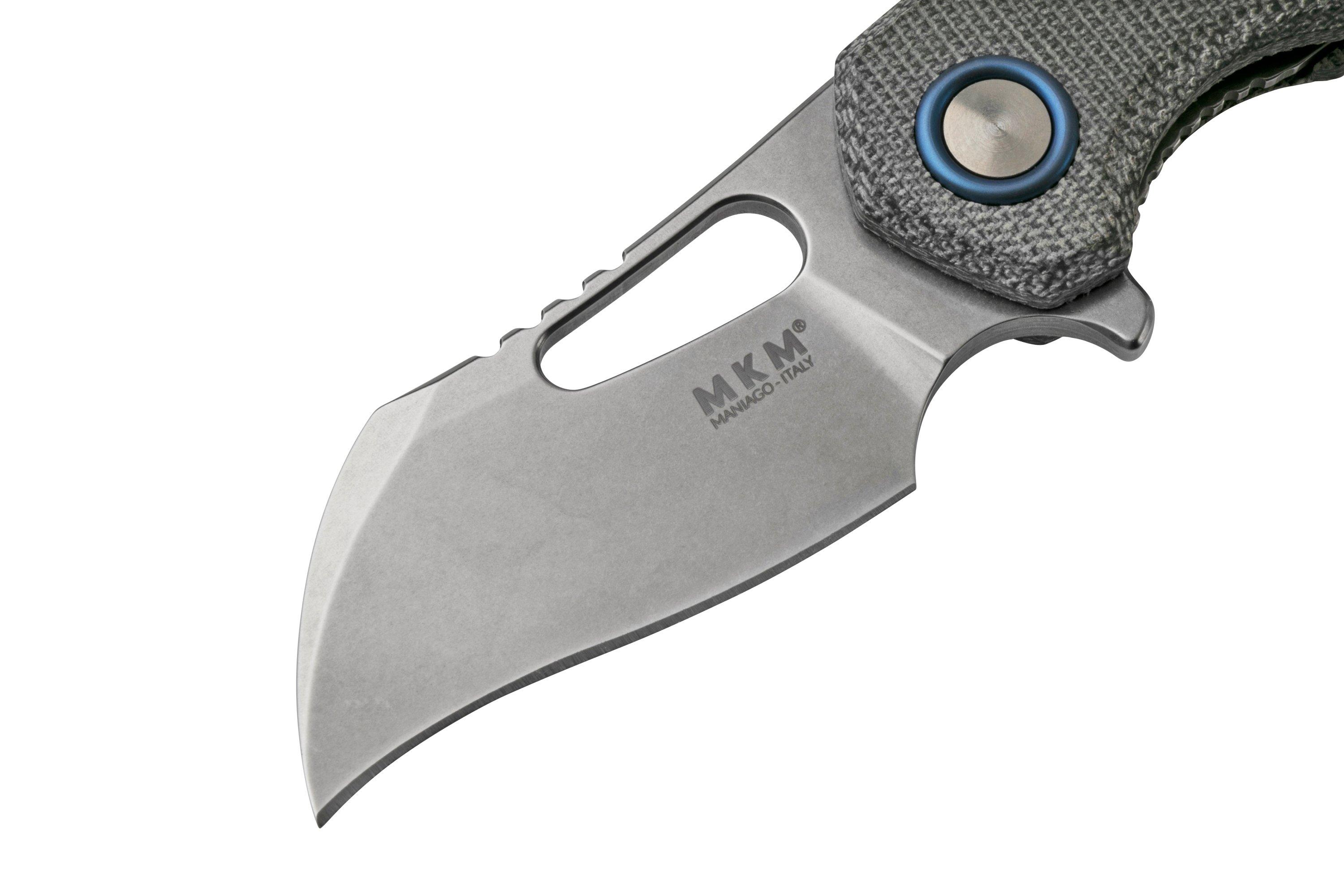 MKM Isonzo FX03M-1BC Hawkbill M390, Black Canvas Micarta pocket knife ...