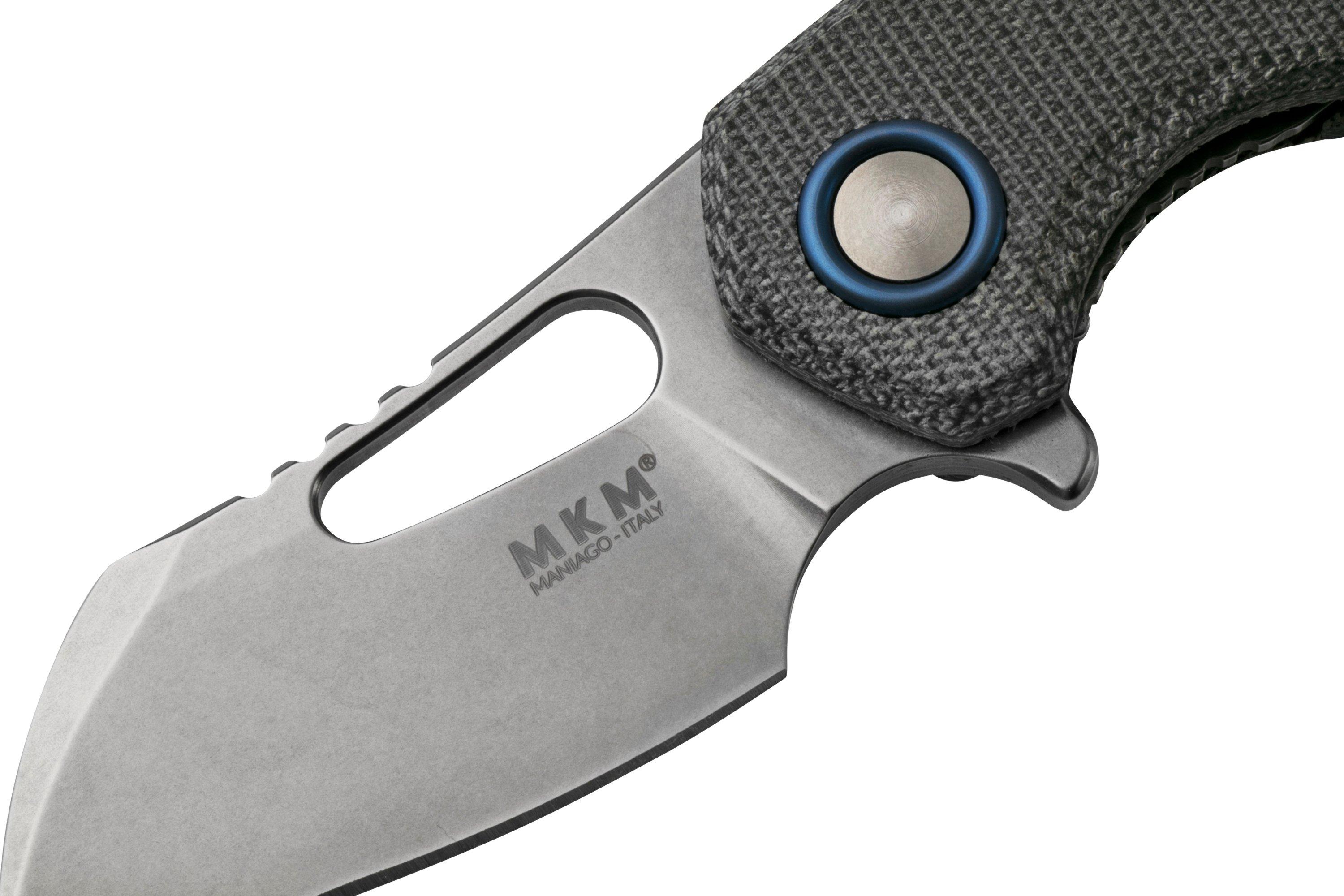 MKM Isonzo FX03M-1BC Hawkbill M390, Black Canvas Micarta pocket knife ...