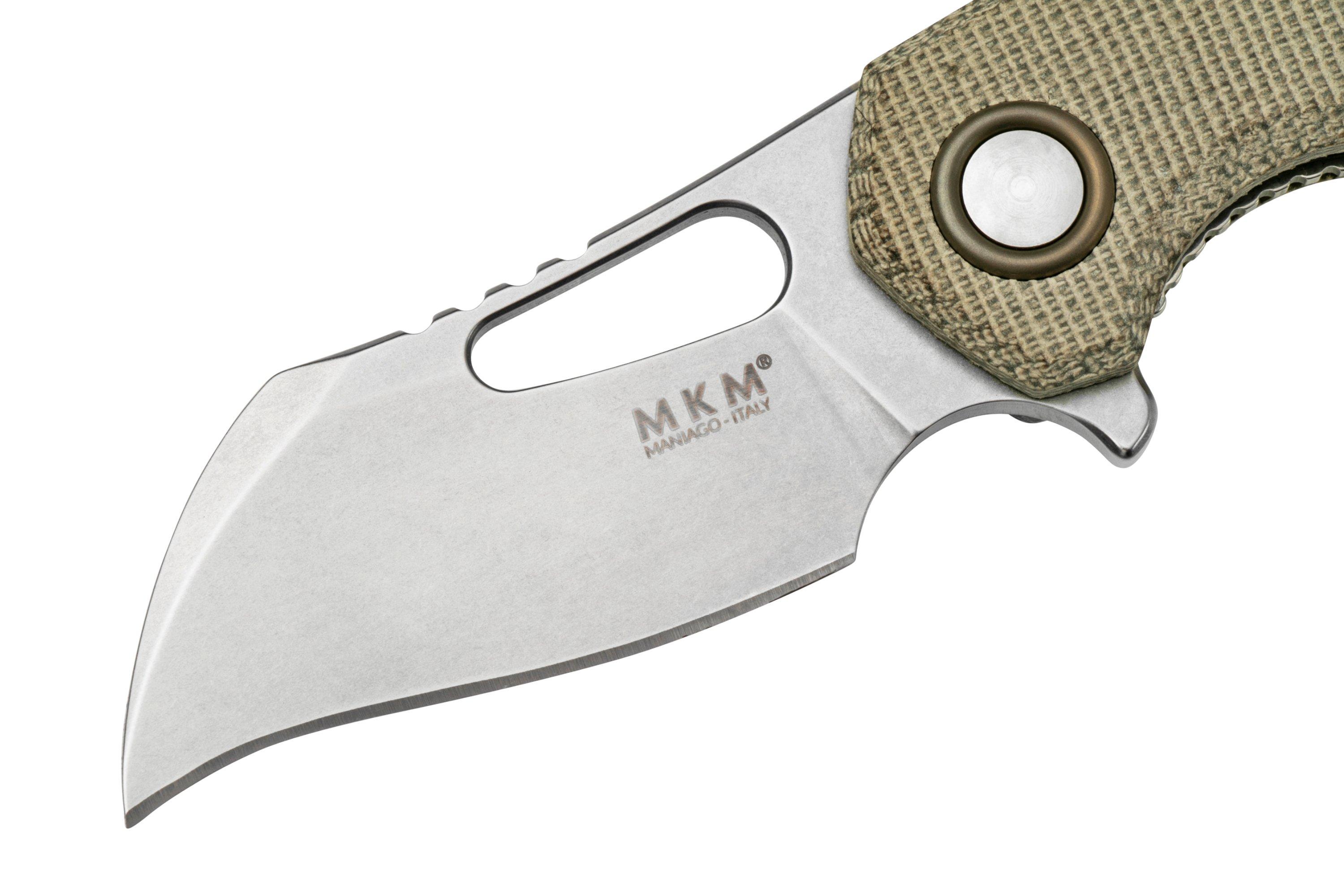MKM Isonzo FX03M-1GC Hawkbill M390, Green Canvas Micarta pocket knife ...