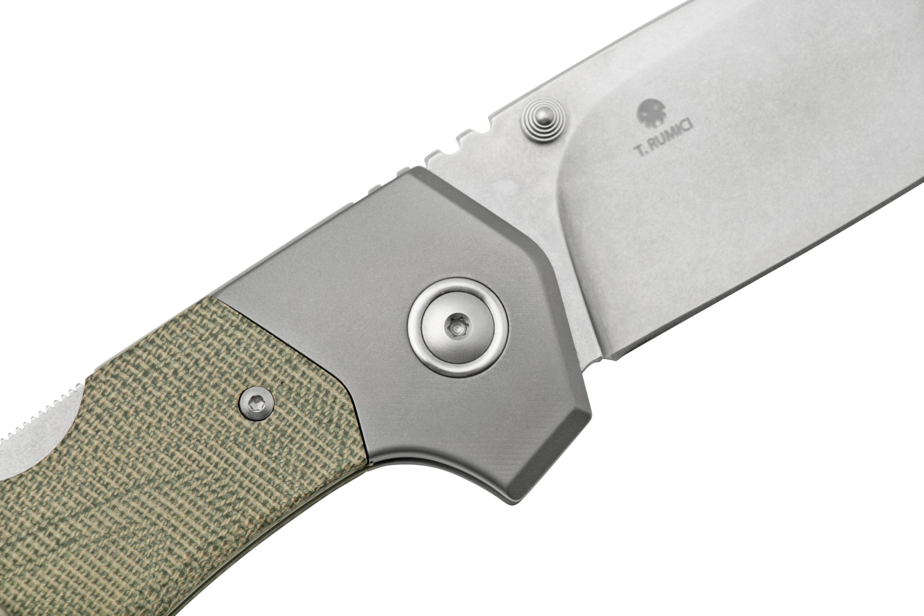 MKM Hero Stonewashed, Green Canvas Micarta, Titanium Bolsters, pocket ...