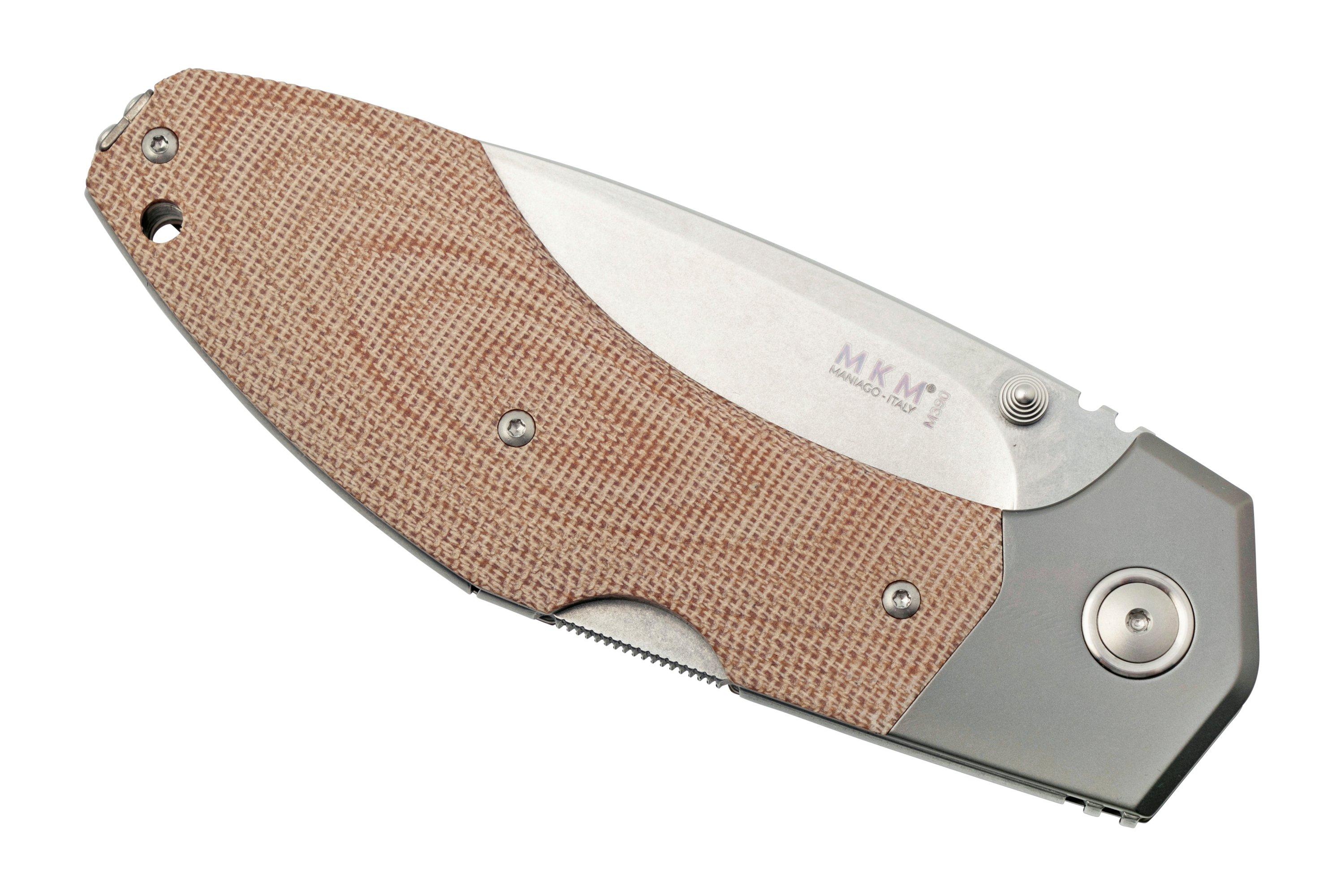 MKM Hero Stonewashed, Natural Canvas Micarta, Titanium Bolsters, pocket ...