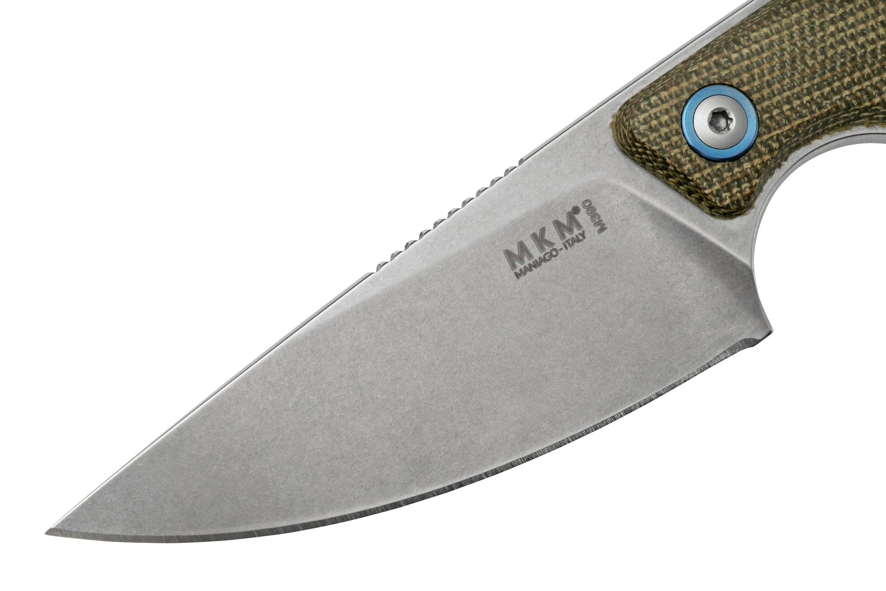 MKM Makro 1 Droppoint, Stonewashed Green Canvas Micarta fixed knife ...