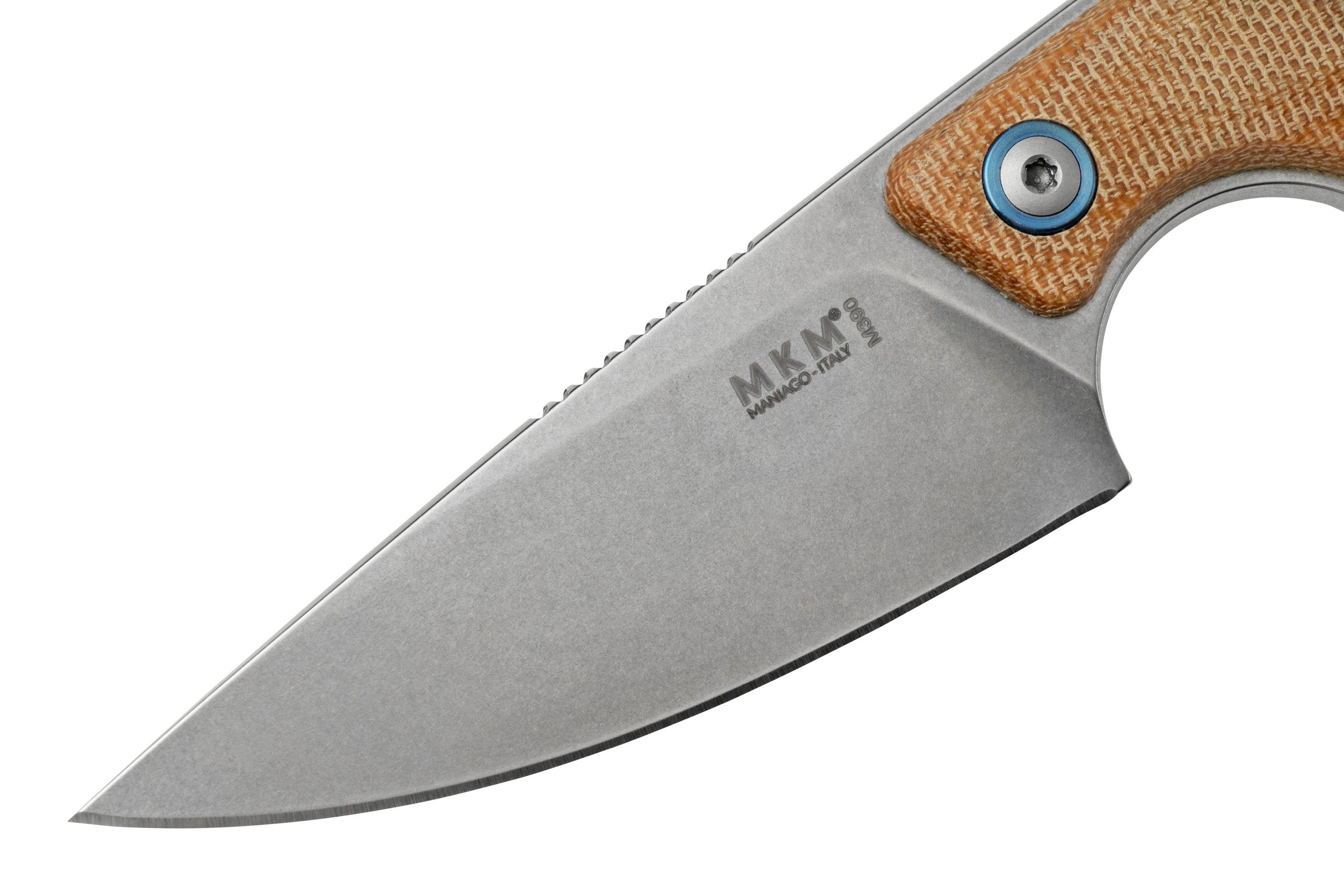 MKM Makro 1 Droppoint, Stonewashed Natural Canvas Micarta fixed knife ...