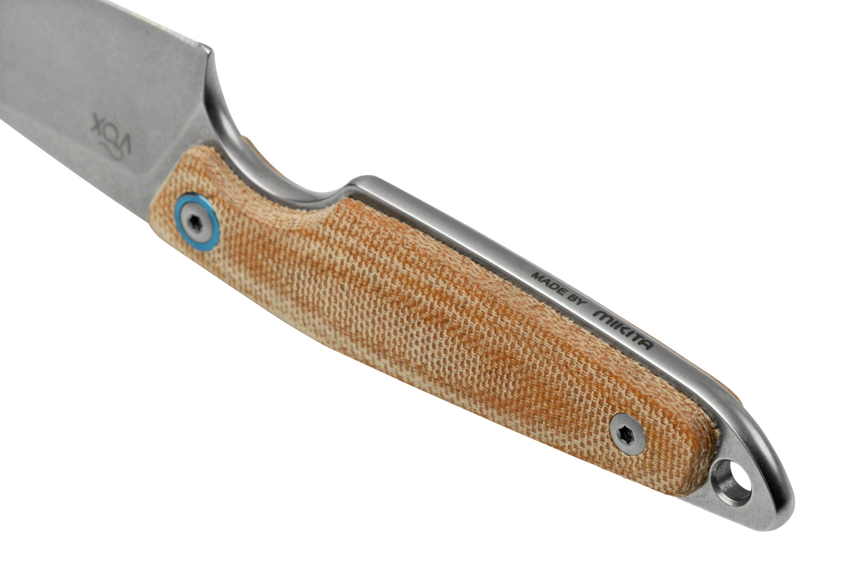 MKM Makro 1 Droppoint, Stonewashed Natural Canvas Micarta fixed knife ...