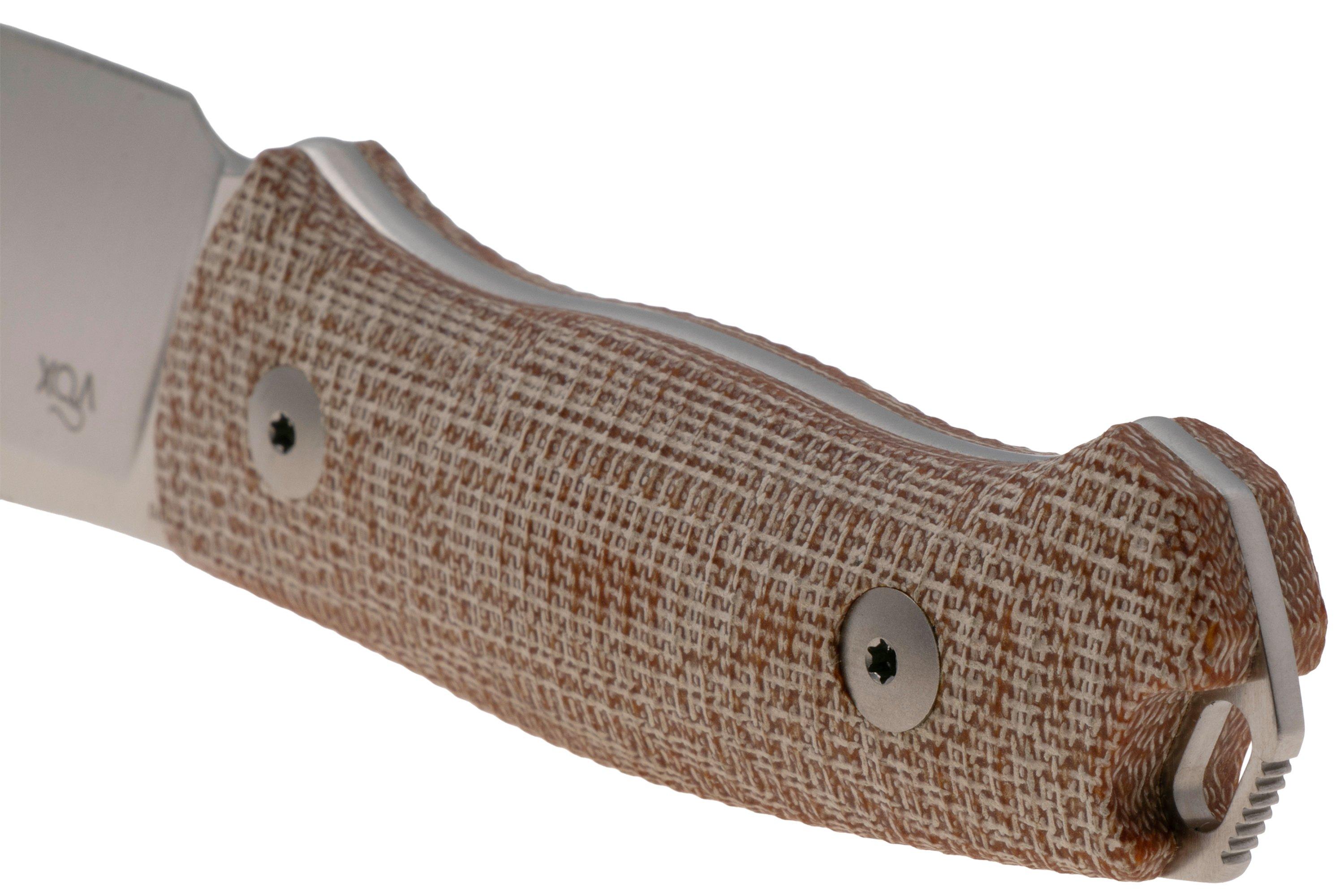 MKM Small Lov MK-SL-NC, Satin M390, Natural Canvas Micarta vaststaand ...