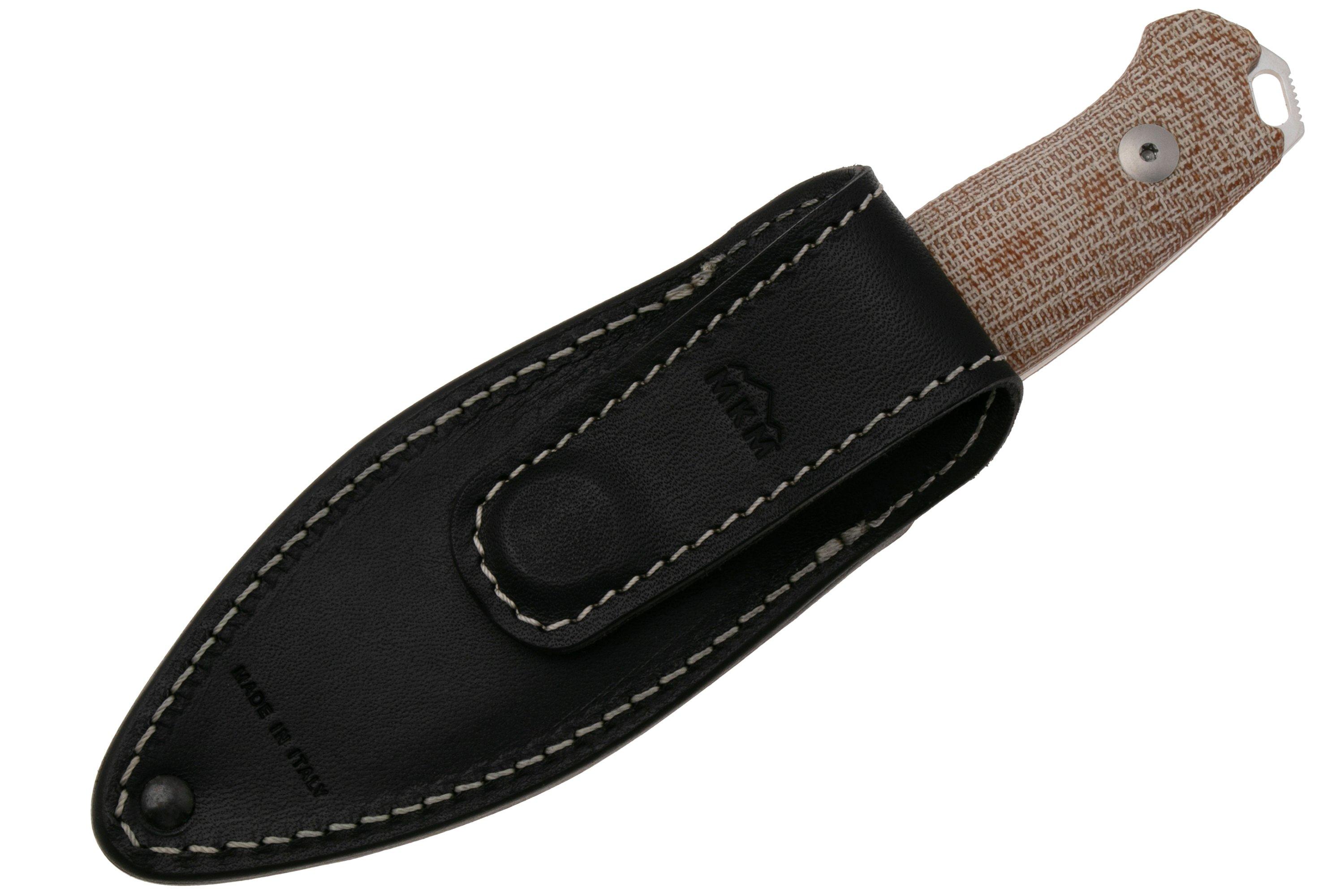 MKM Small Lov MK-SL-NC, Satin M390, Natural Canvas Micarta vaststaand mes, Jesper Voxnaes design ...