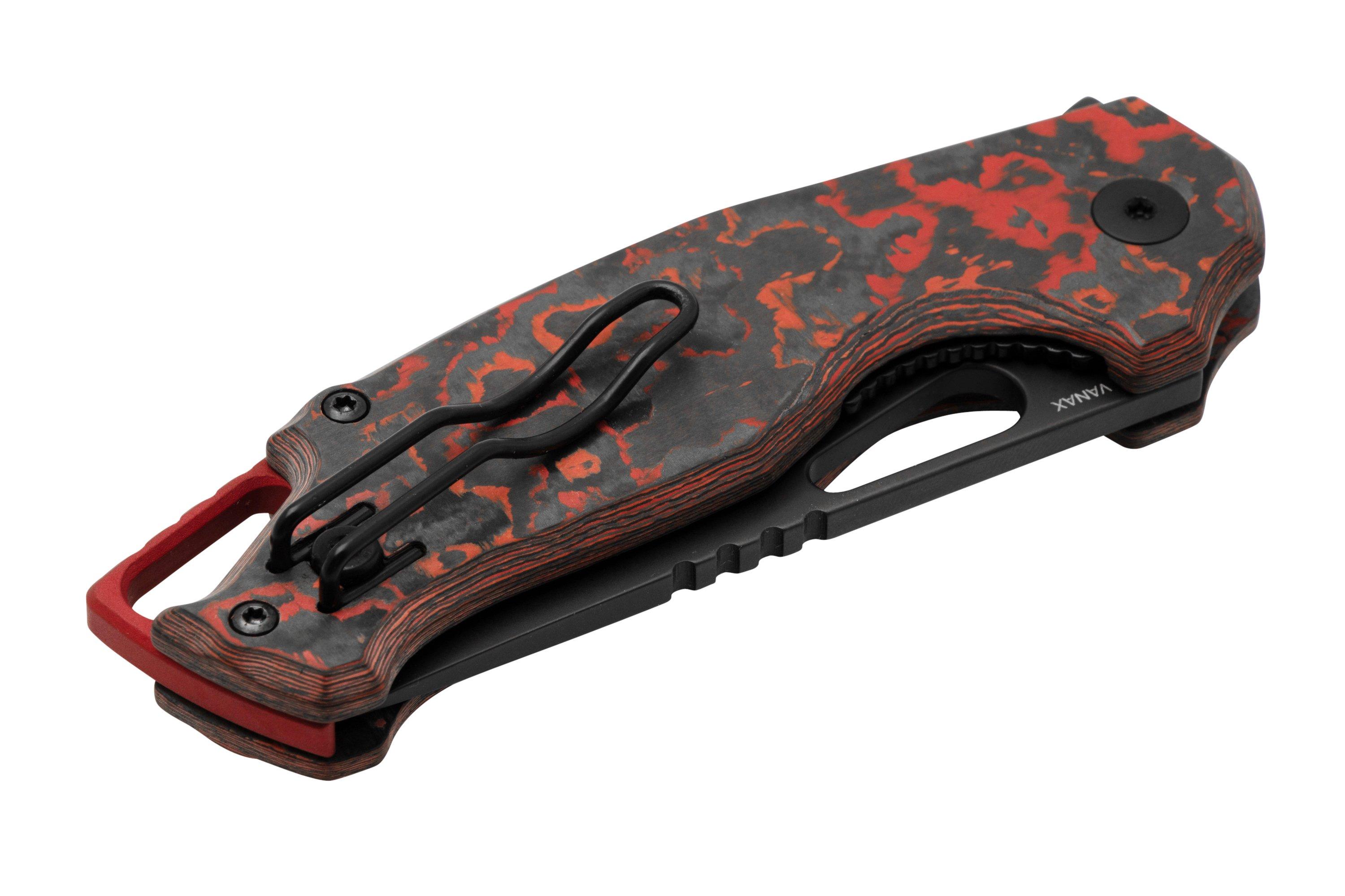 MKM Vincent VCV-CLD Black PVD VANAX, Lava Flow Carbon Fibre, Red Aluminum pocket knife, Jesper ...