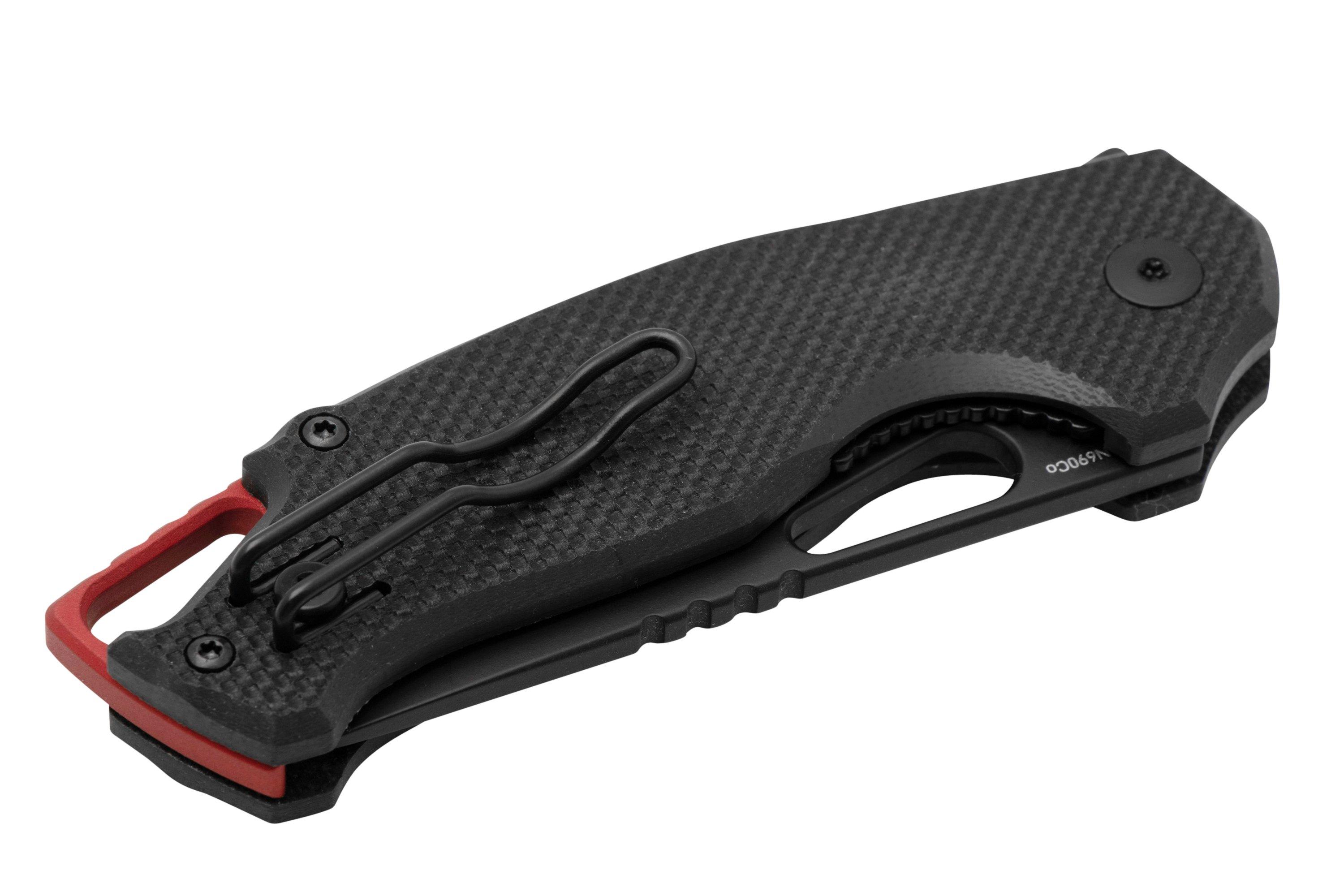 MKM Vincent VCN-GBB Black PVD N690CO, Black G10, Red Aluminum pocket ...