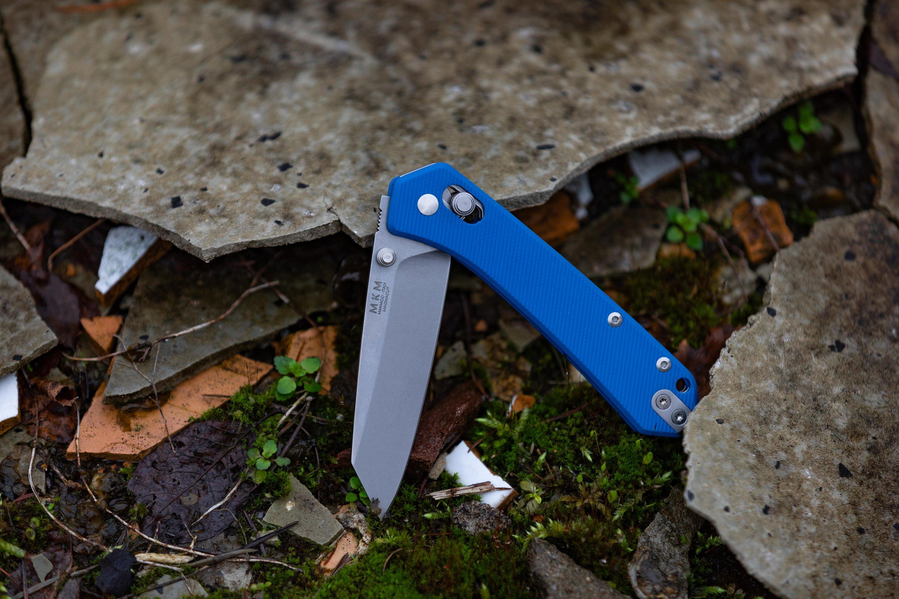 MKM Yipper YP-GBL Stonewashed MagnaCut, Blue G10 coltello da tasca, Ben ...