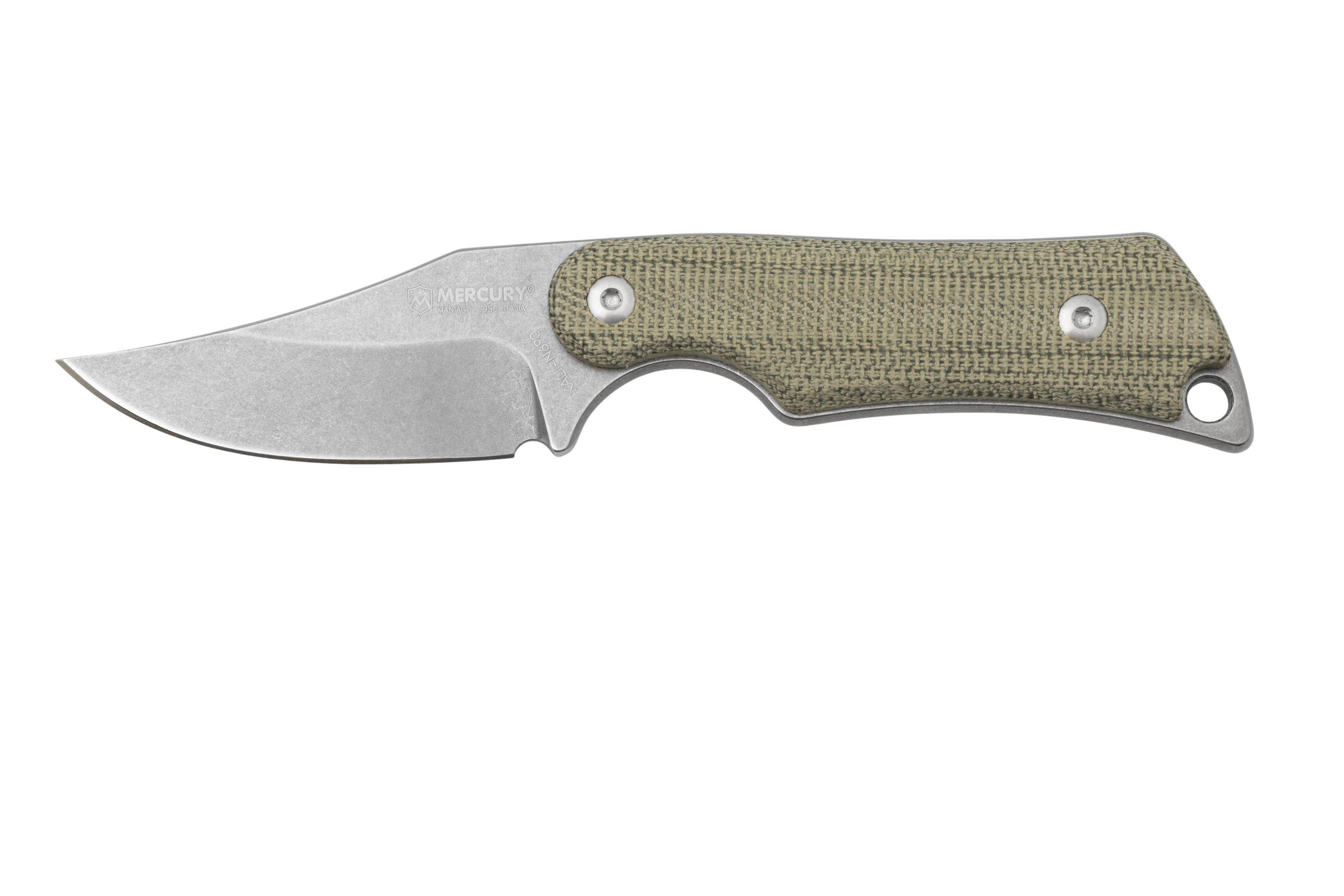 Mercury Kali N690 Stonewashed Clip Point, Green Canvas Micarta, fixed ...