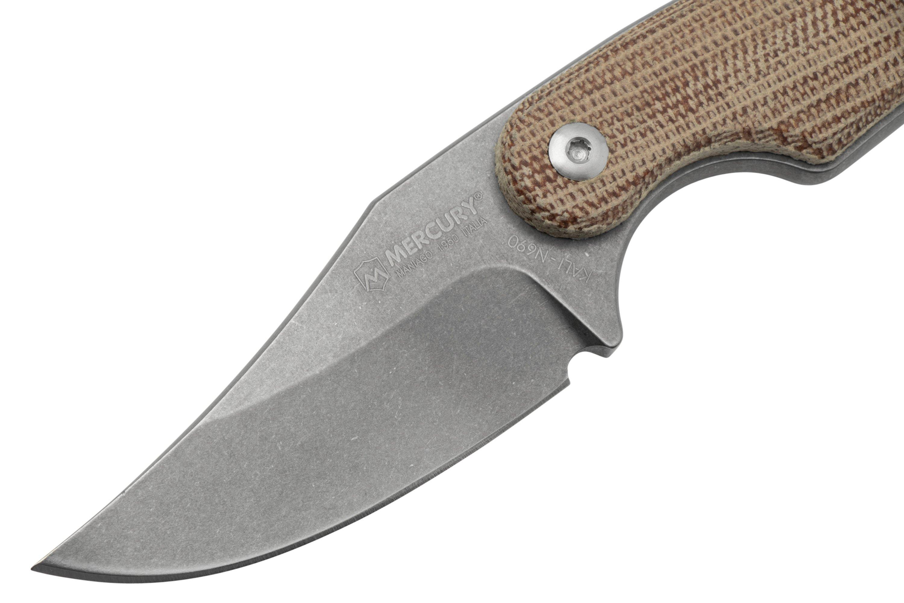 Mercury Kali N690 Stonewashed Clip Point, Natural Canvas Micarta ...