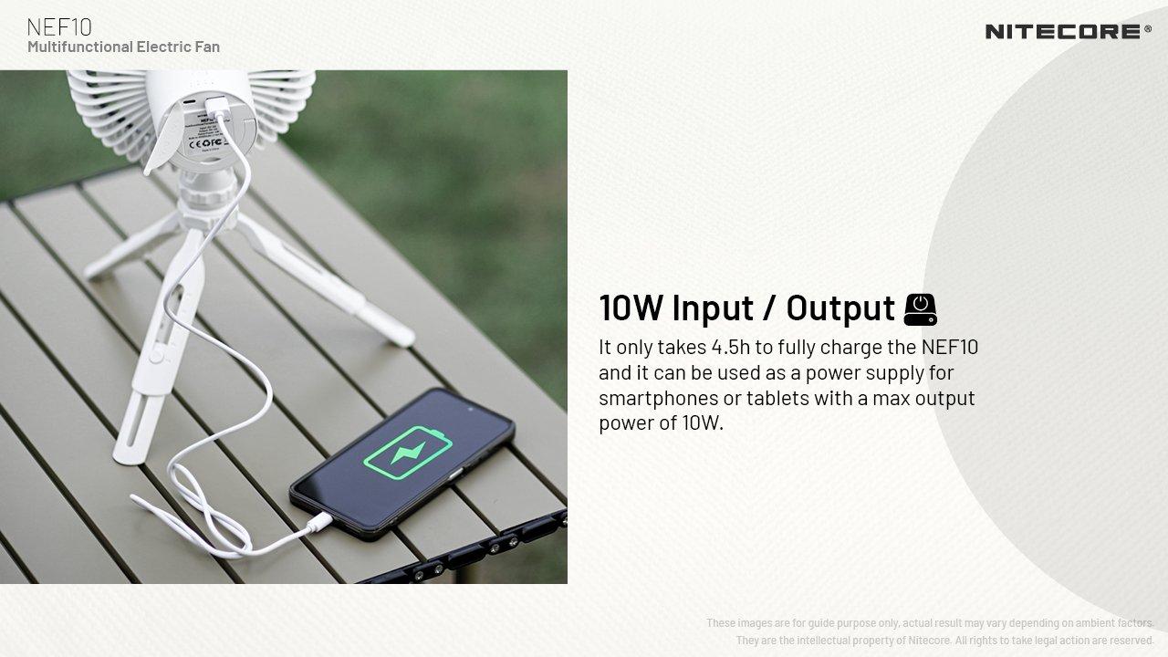 Nitecore NEF10 Portable Fan, gris, ventilateur avec lampe et powerbank ...