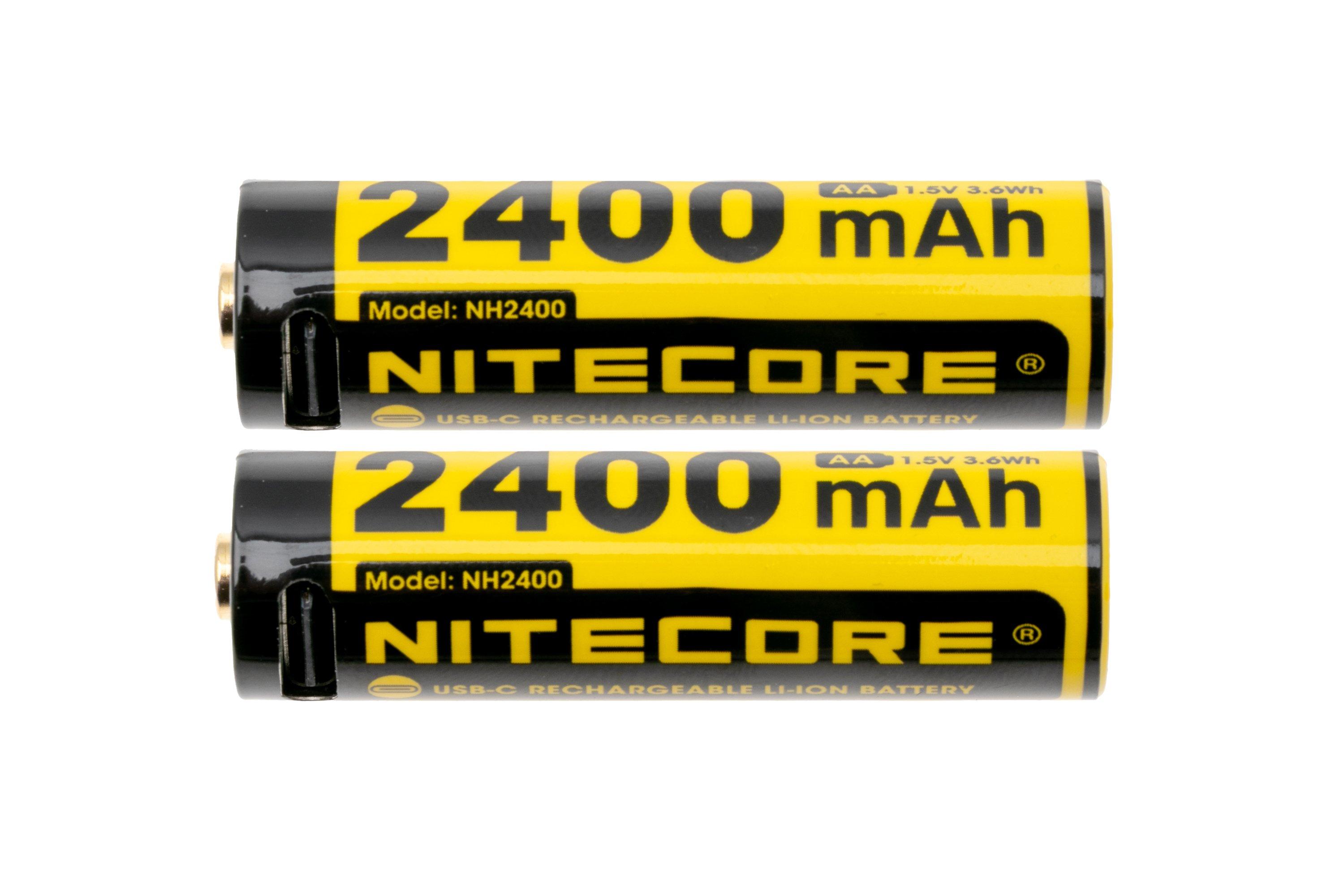 Nitecore NH2400 USB-C rechargeable AA battery with usb-c charging port, 2400 mAh, 2 pieces ...