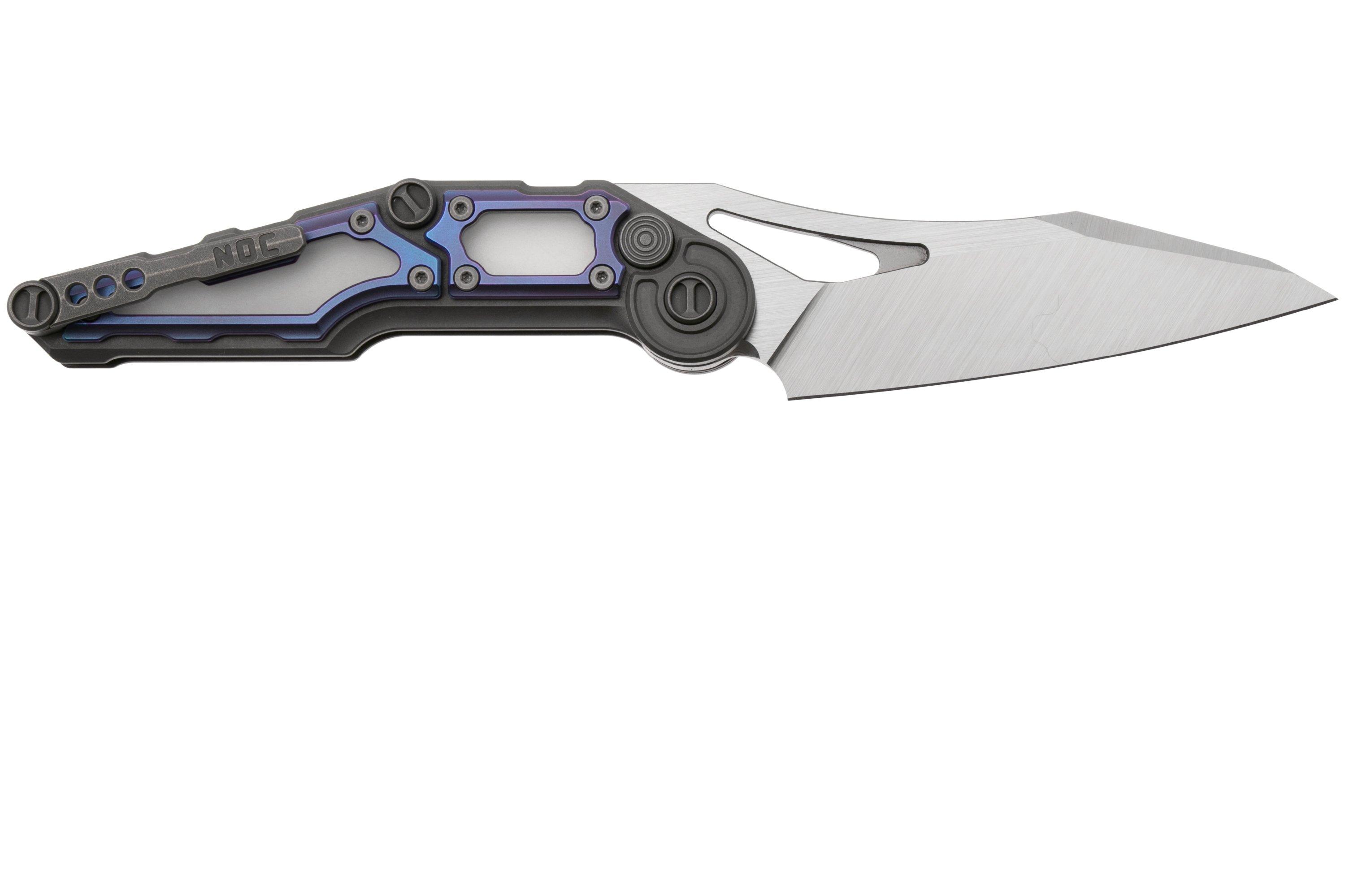 NOC Knives MT-3208, Satin M390, Gray Titanium, Purple Titanium Inlay ...