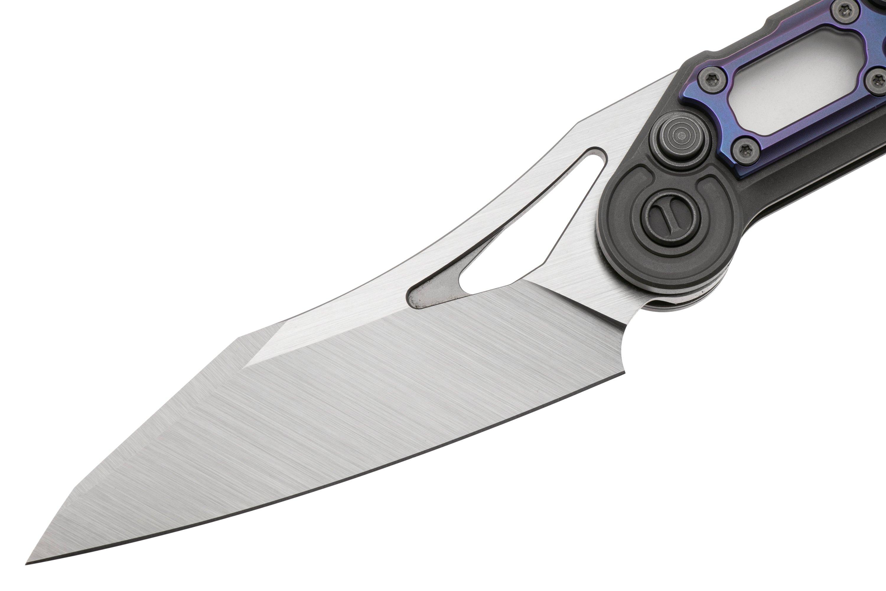 NOC Knives MT-3208, Satin M390, Gray Titanium, Purple Titanium Inlay ...